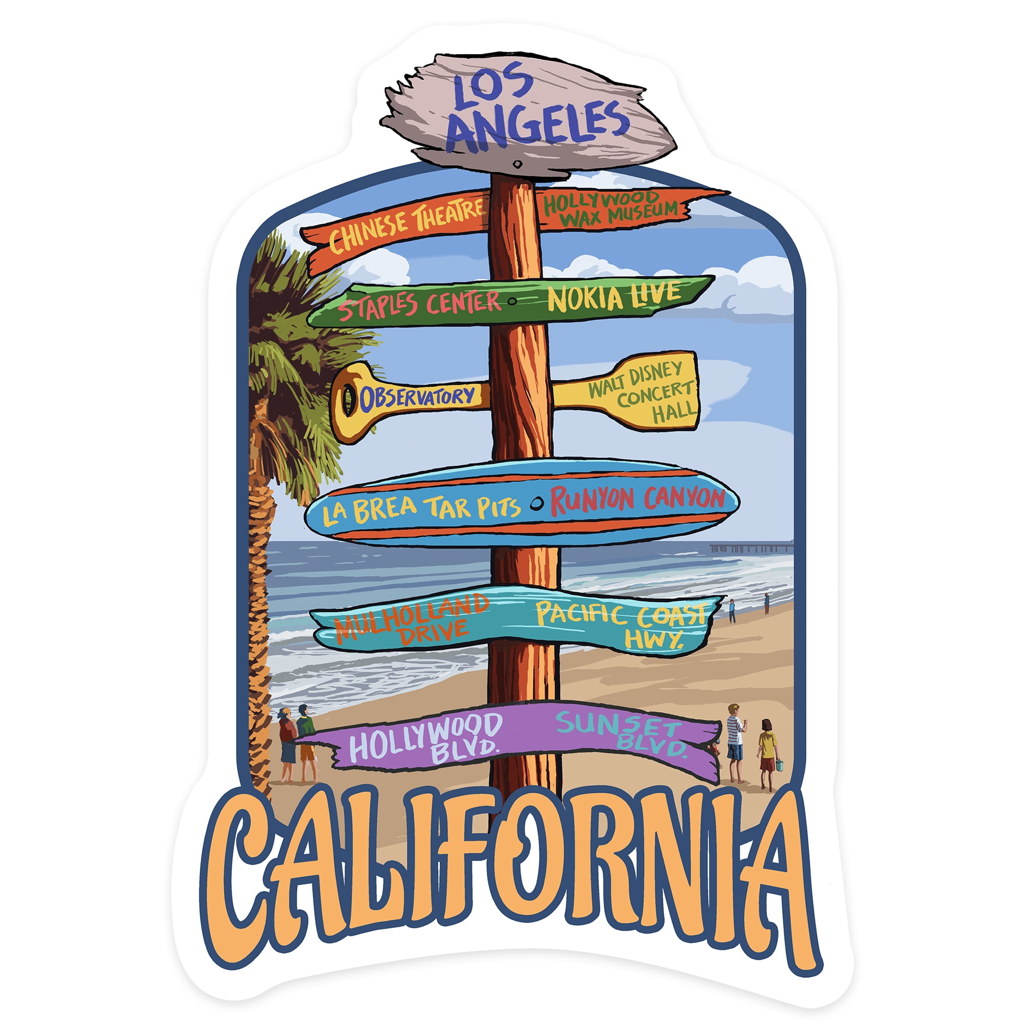 Die Cut Sticker Los Angeles, California, Destination Sign, Contour ...