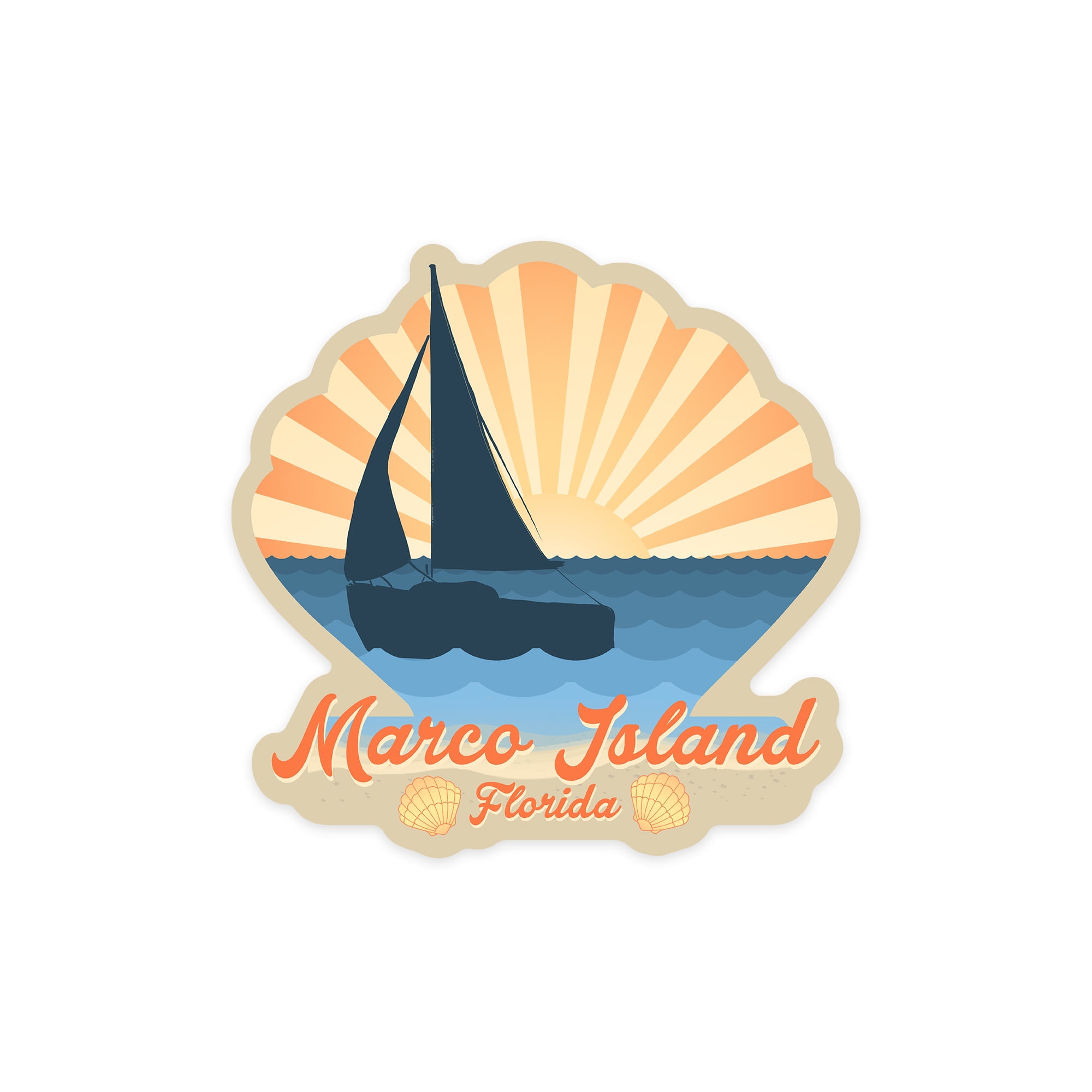 Die Cut Sticker Marco Island, Florida, Beach Scene with Rays and ...