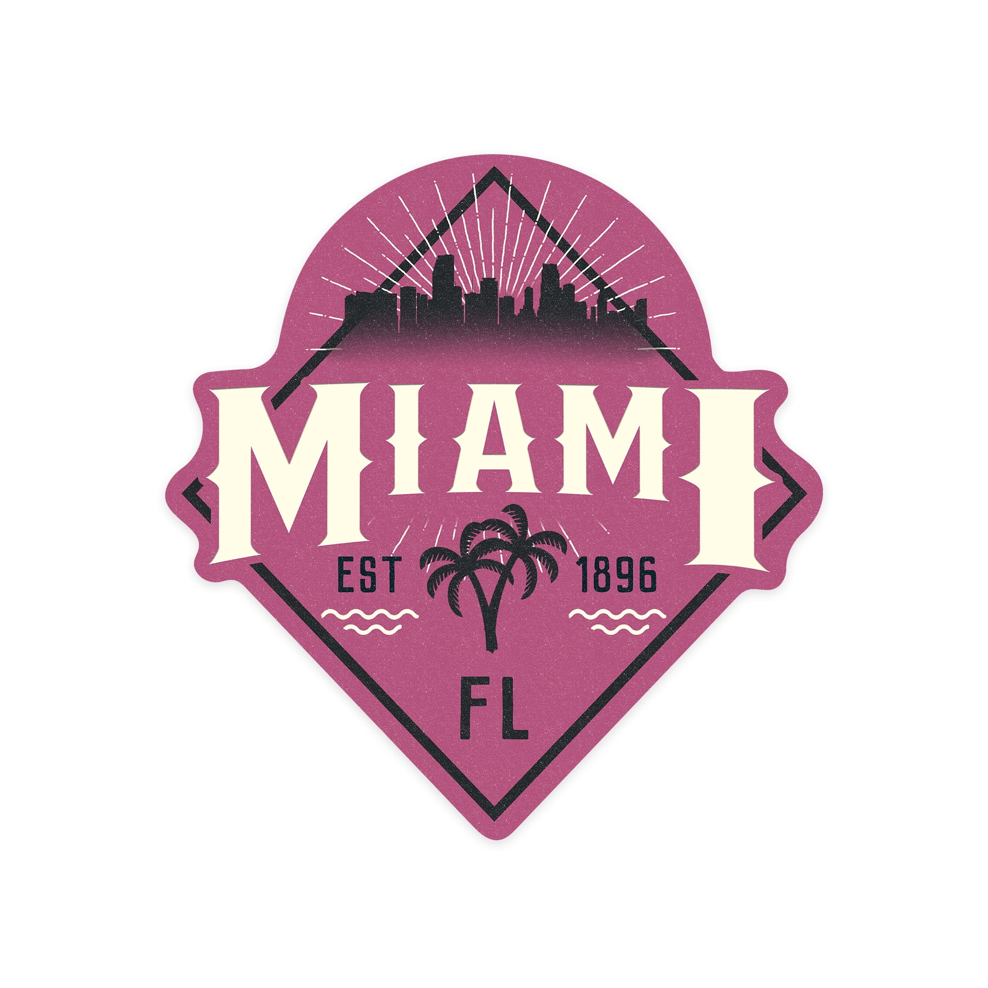 Die Cut Sticker Miami, Florida, Skyline, Pink, Contour Vinyl Sticker 3 ...