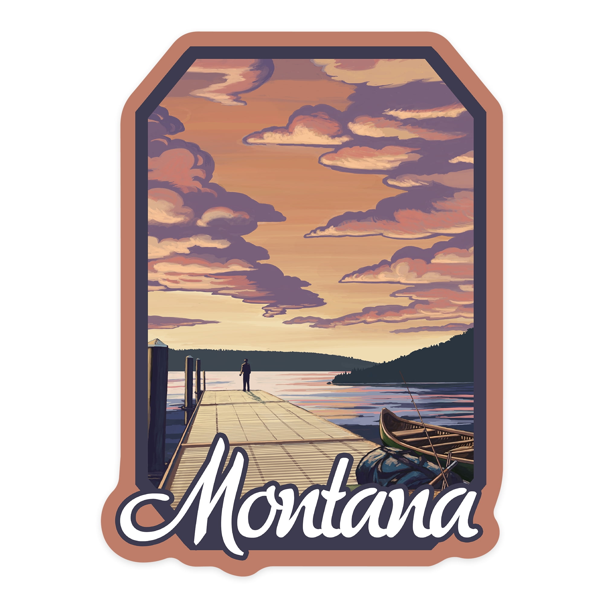 Die Cut Sticker Montana, Dock Scene and Lake, Contour Vinyl Sticker 3 ...