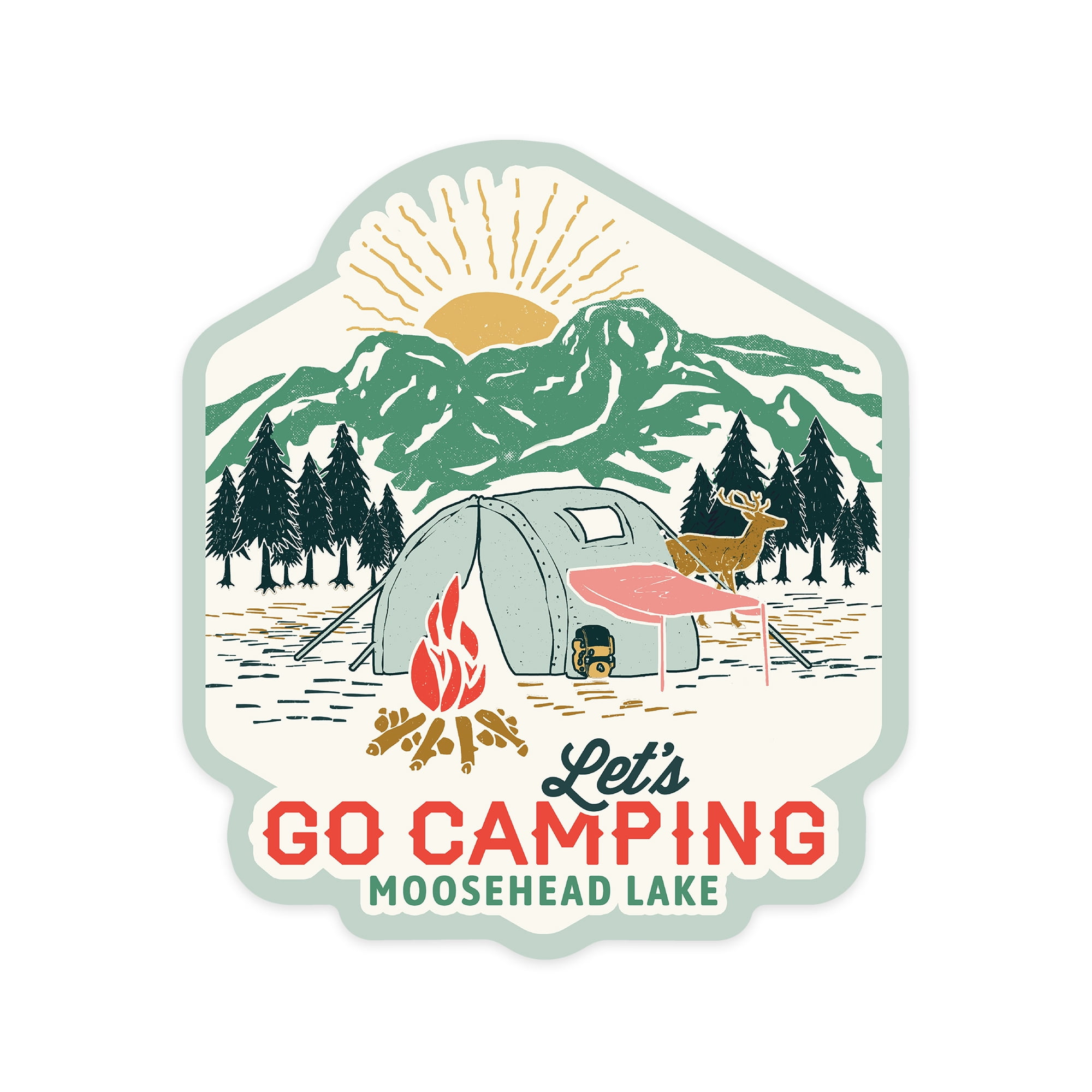 Die Cut Sticker Moosehead Lake, Let's Go Camping, Camping Scene ...