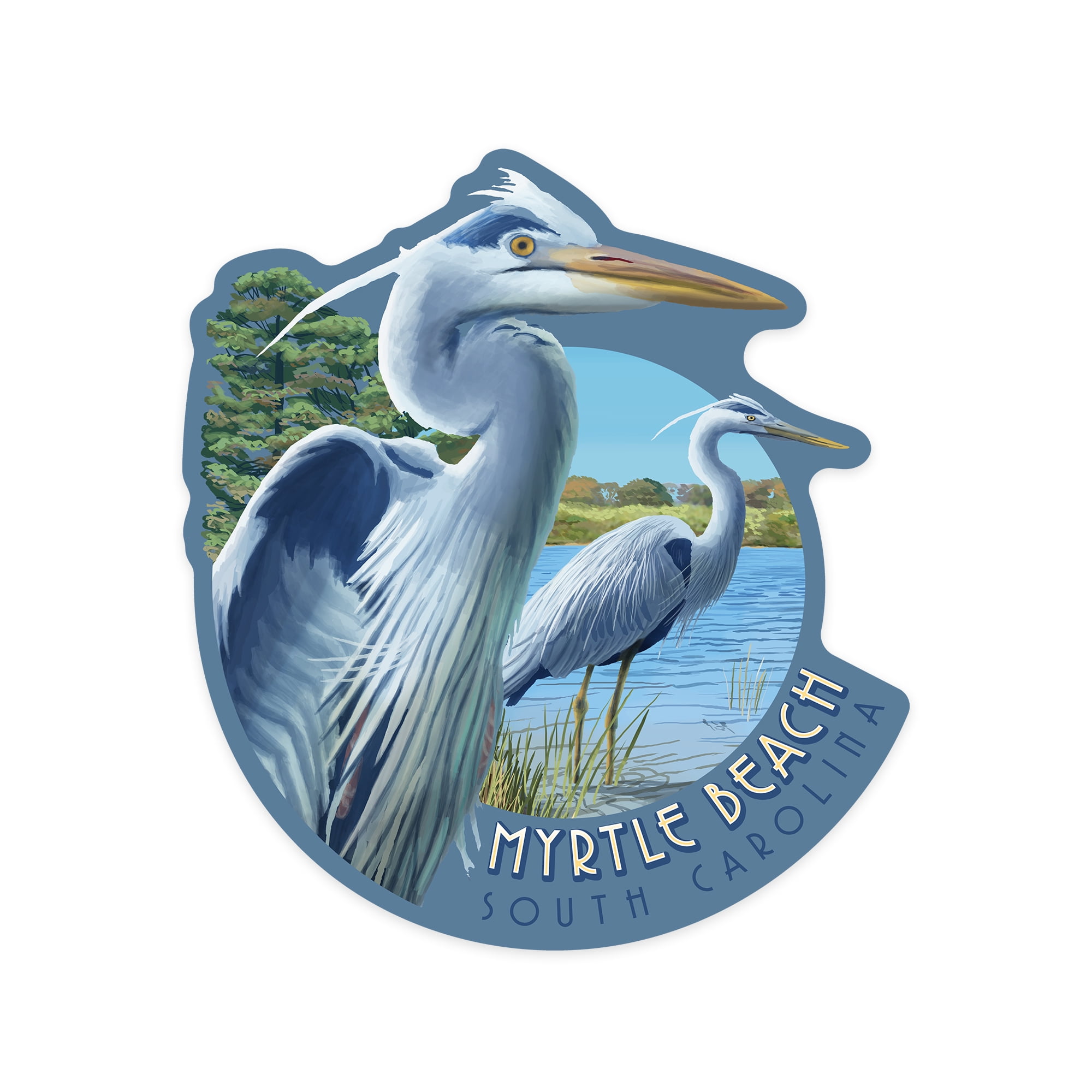 Die Cut Sticker Myrtle Beach, South Carolina, Blue Herons, Contour ...