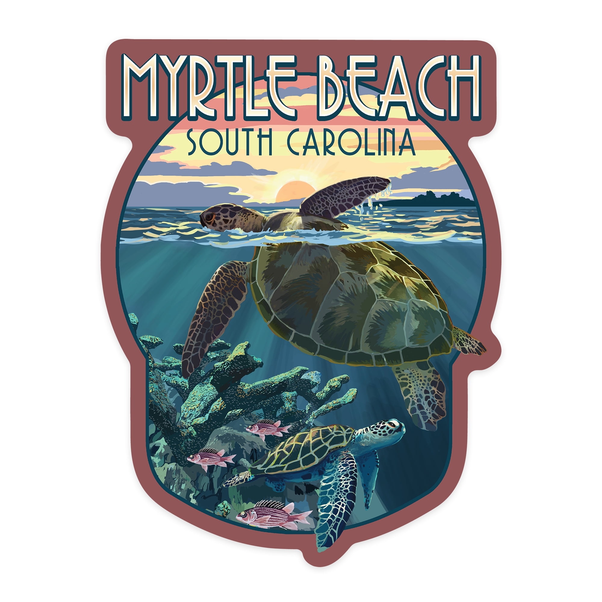 Die Cut Sticker Myrtle Beach, South Carolina, Loggerhead Sea Turtle and ...