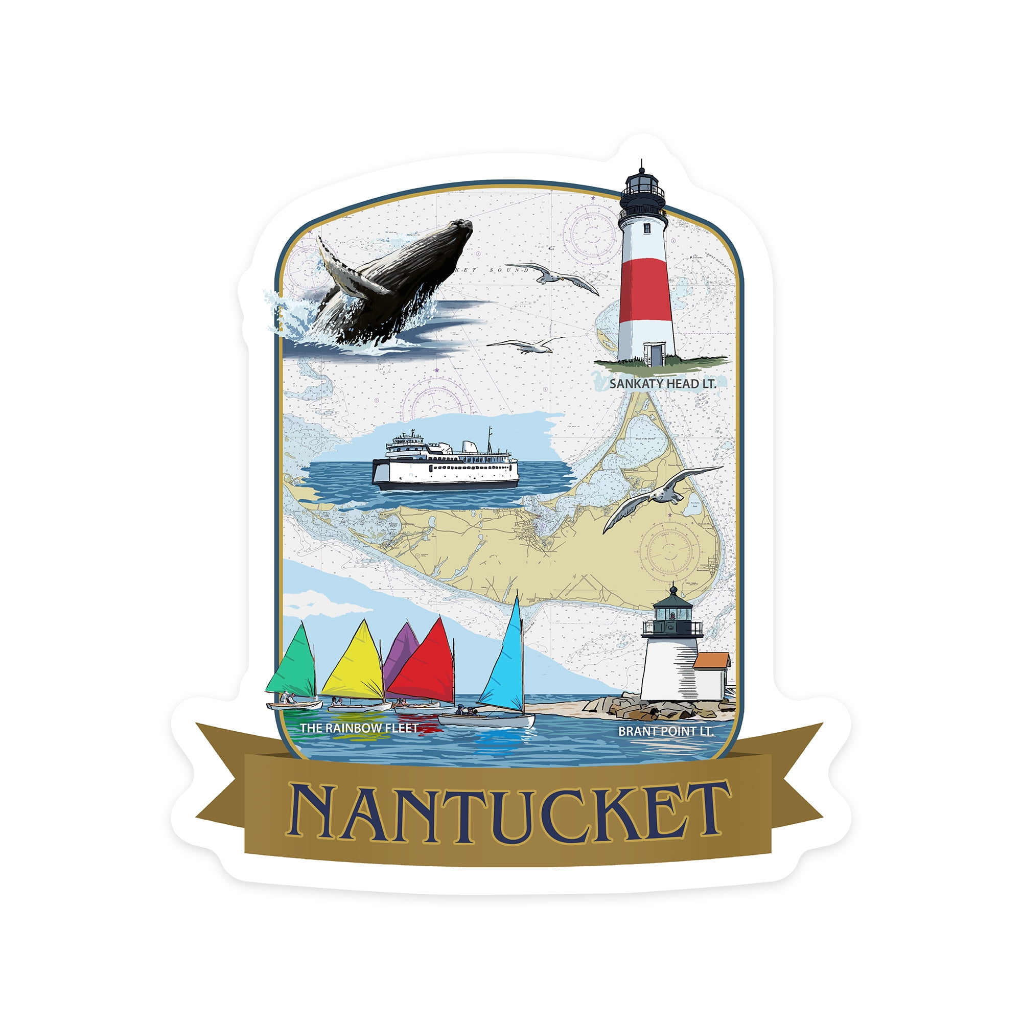 Die Cut Sticker Nantucket, Massachusetts, Nautical Chart, Contour Vinyl ...