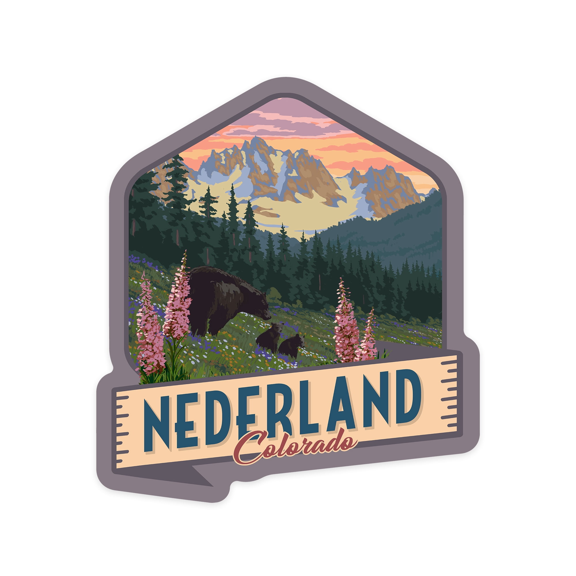 Die Cut Sticker Nederland, Colorado, Bear and Spring Flowers, Contour ...