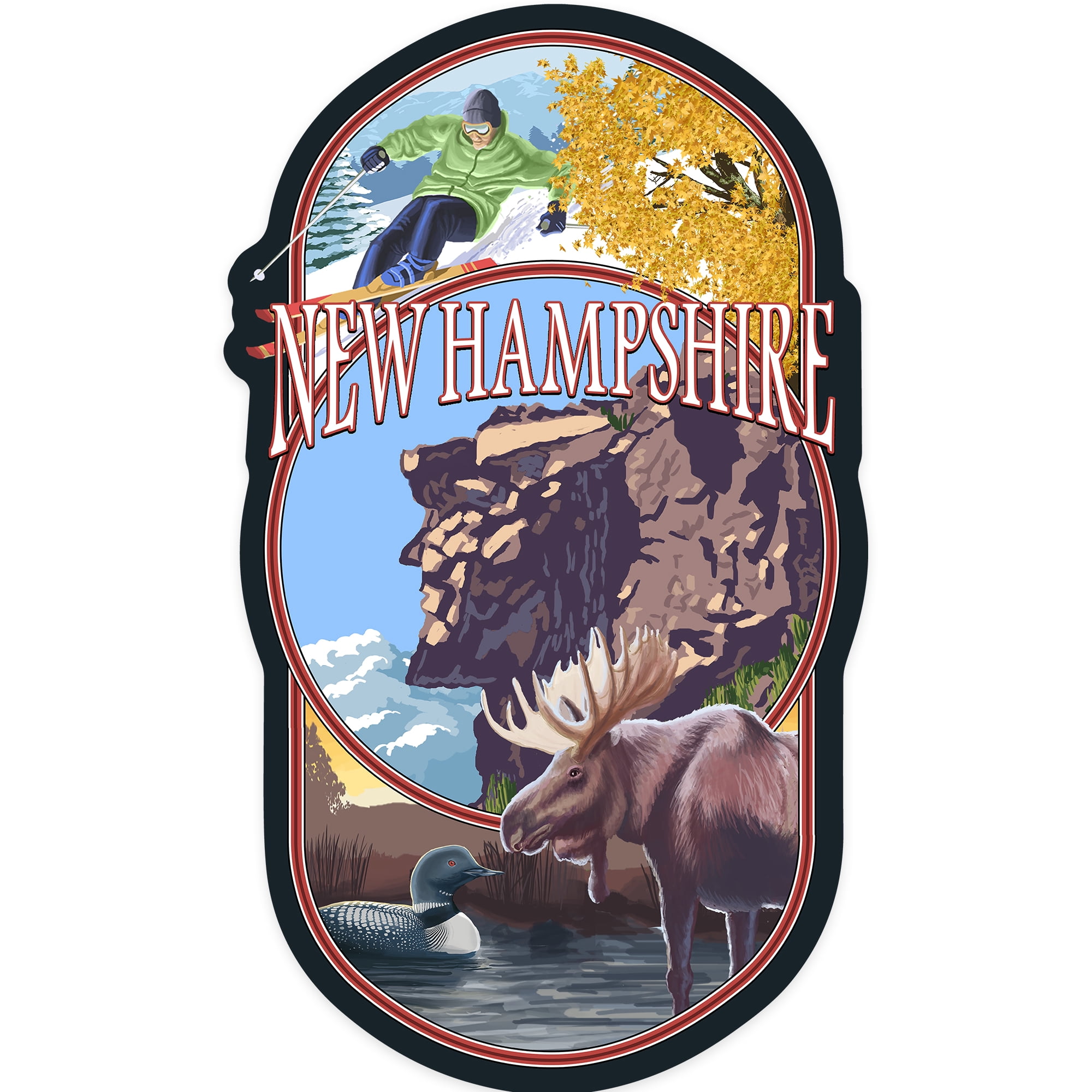Die Cut Sticker New Hampshire, Montage Scenes With Old Man, Contour ...