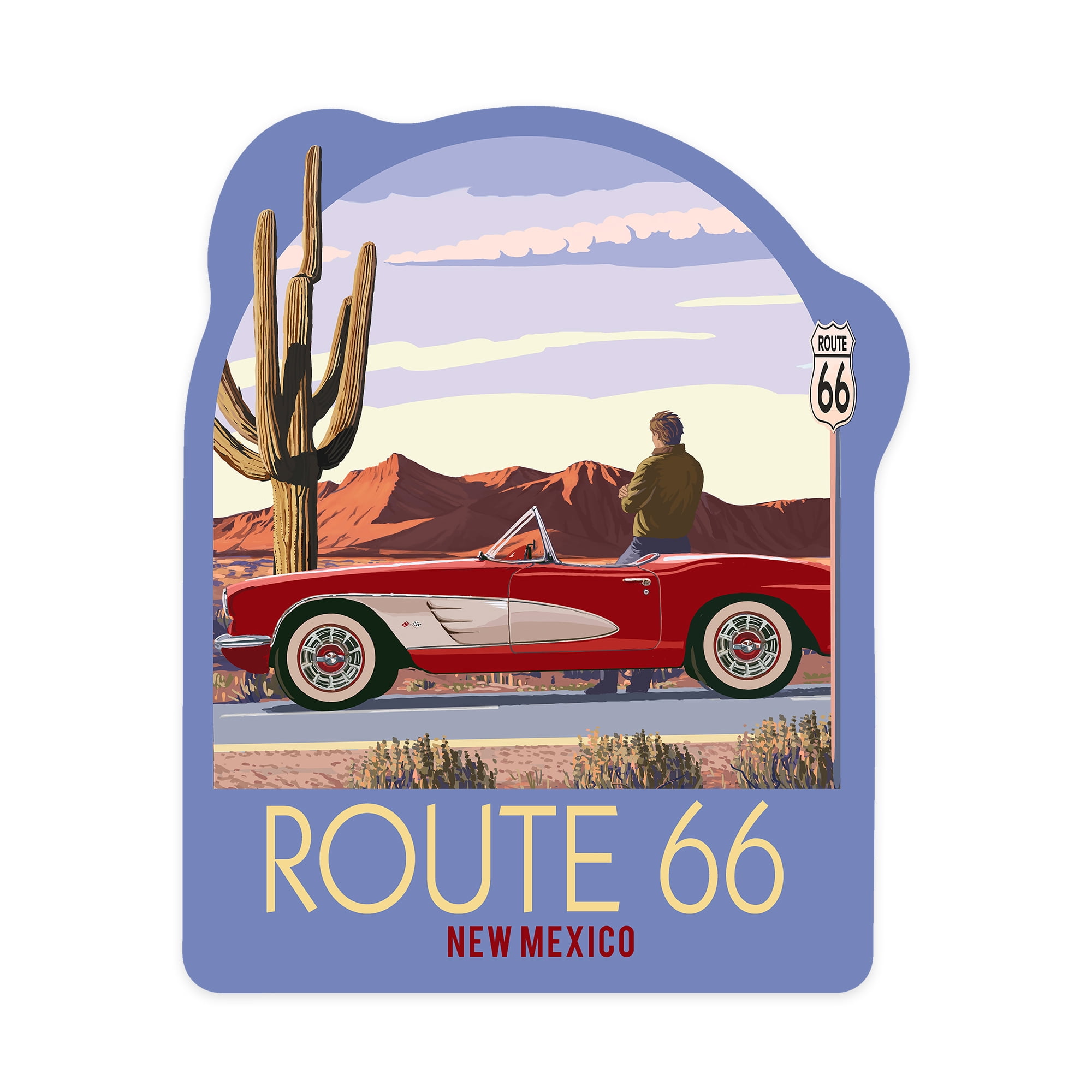 Die Cut Sticker New Mexico, Route 66, Classic Car with Red Rocks ...