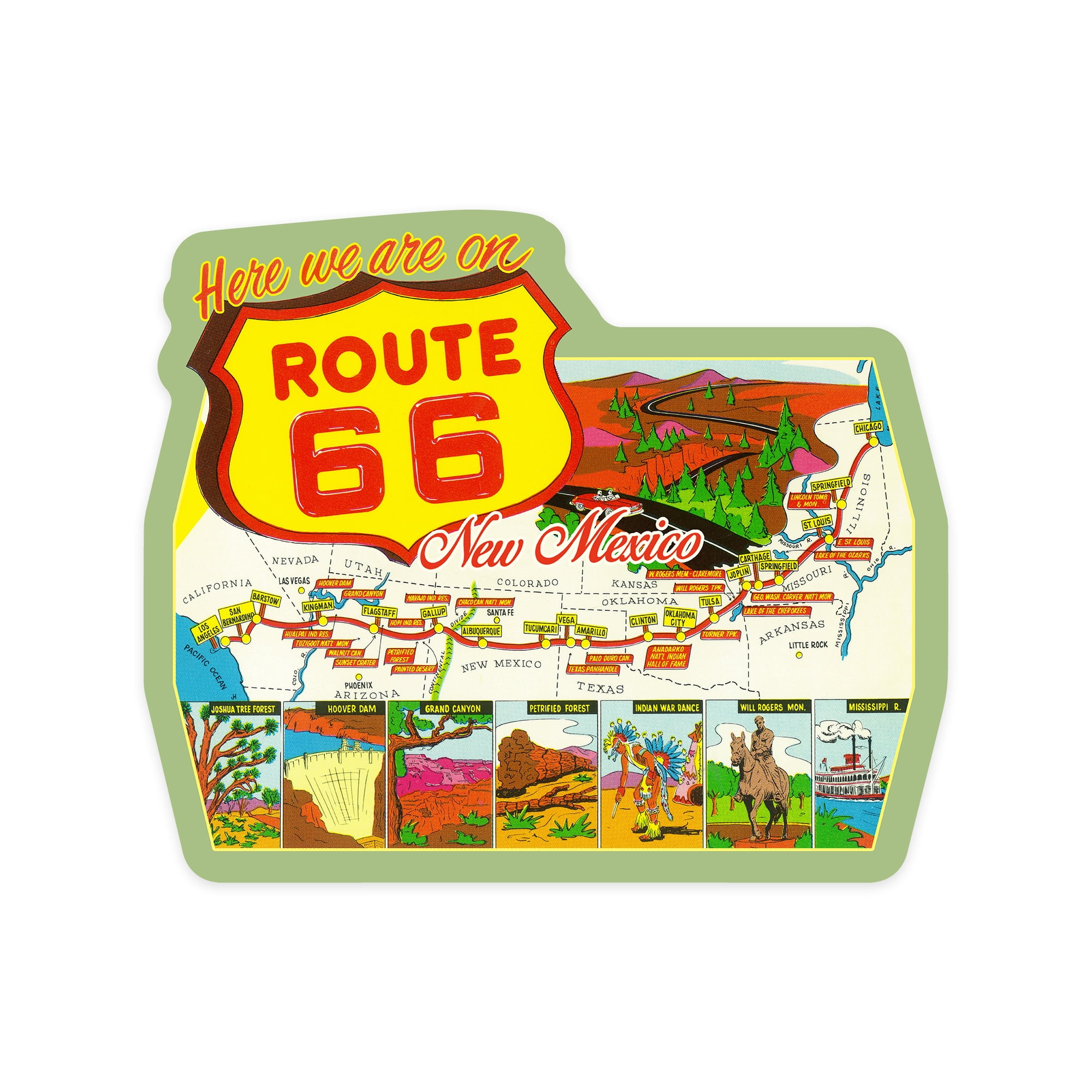 Die Cut Sticker New Mexico, Route 66 Map, Contour Vinyl Sticker 3 to 6 ...