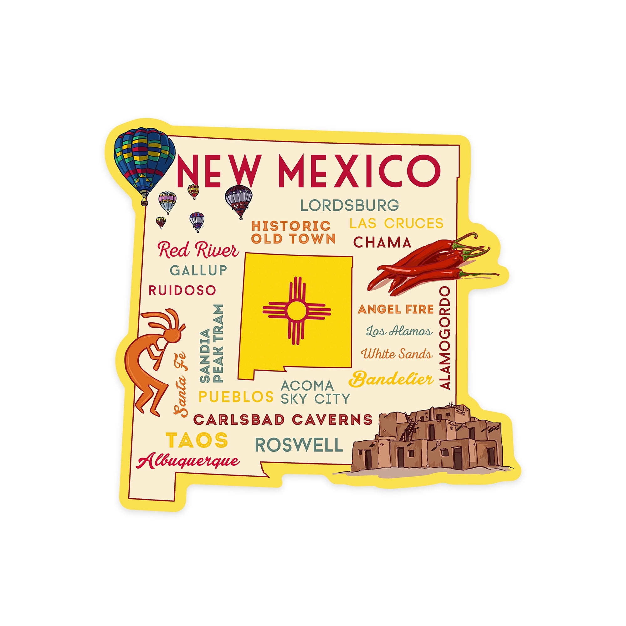 Die Cut Sticker New Mexico, Typography and Icons, Contour Vinyl Sticker ...