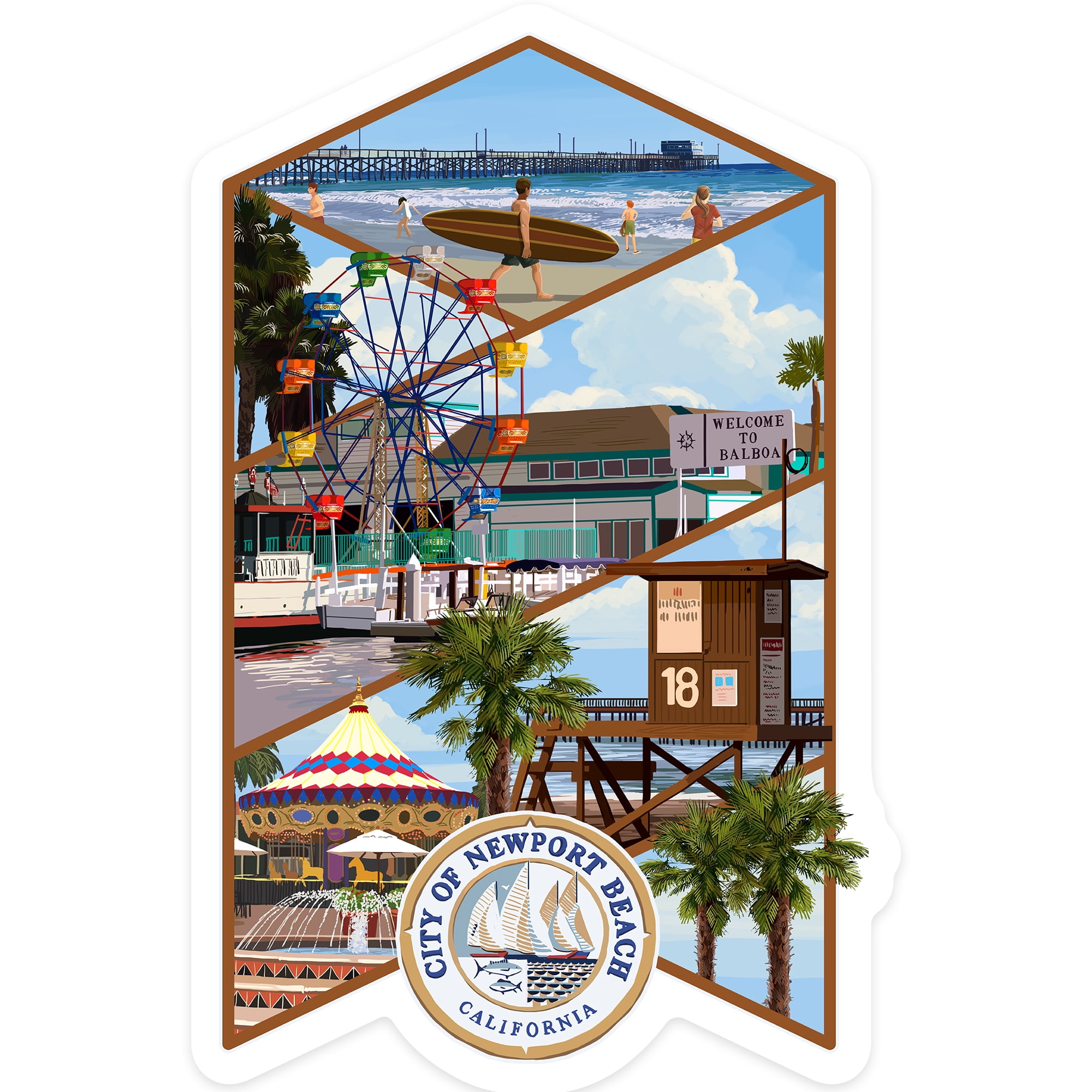 Die Cut Sticker Newport Beach, California, Newport Beach Montage ...