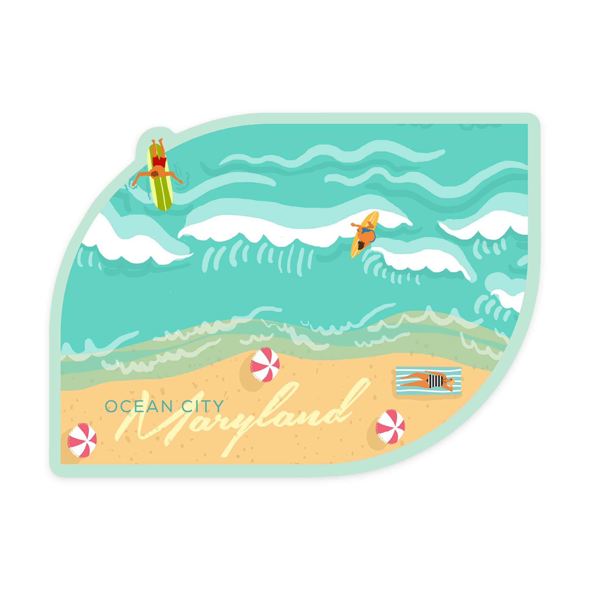 Die Cut Sticker Ocean City, Maryland, Aerial Beach Scene, Contour Vinyl ...