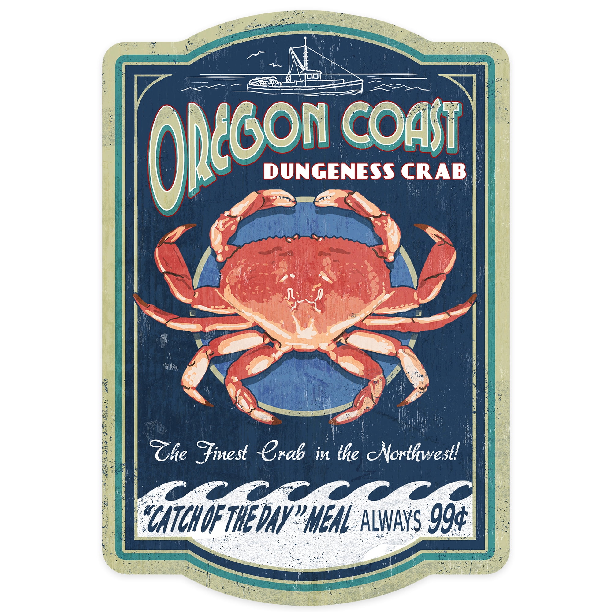Die Cut Sticker Oregon Coast, Dungeness Crab Vintage Sign, Contour ...