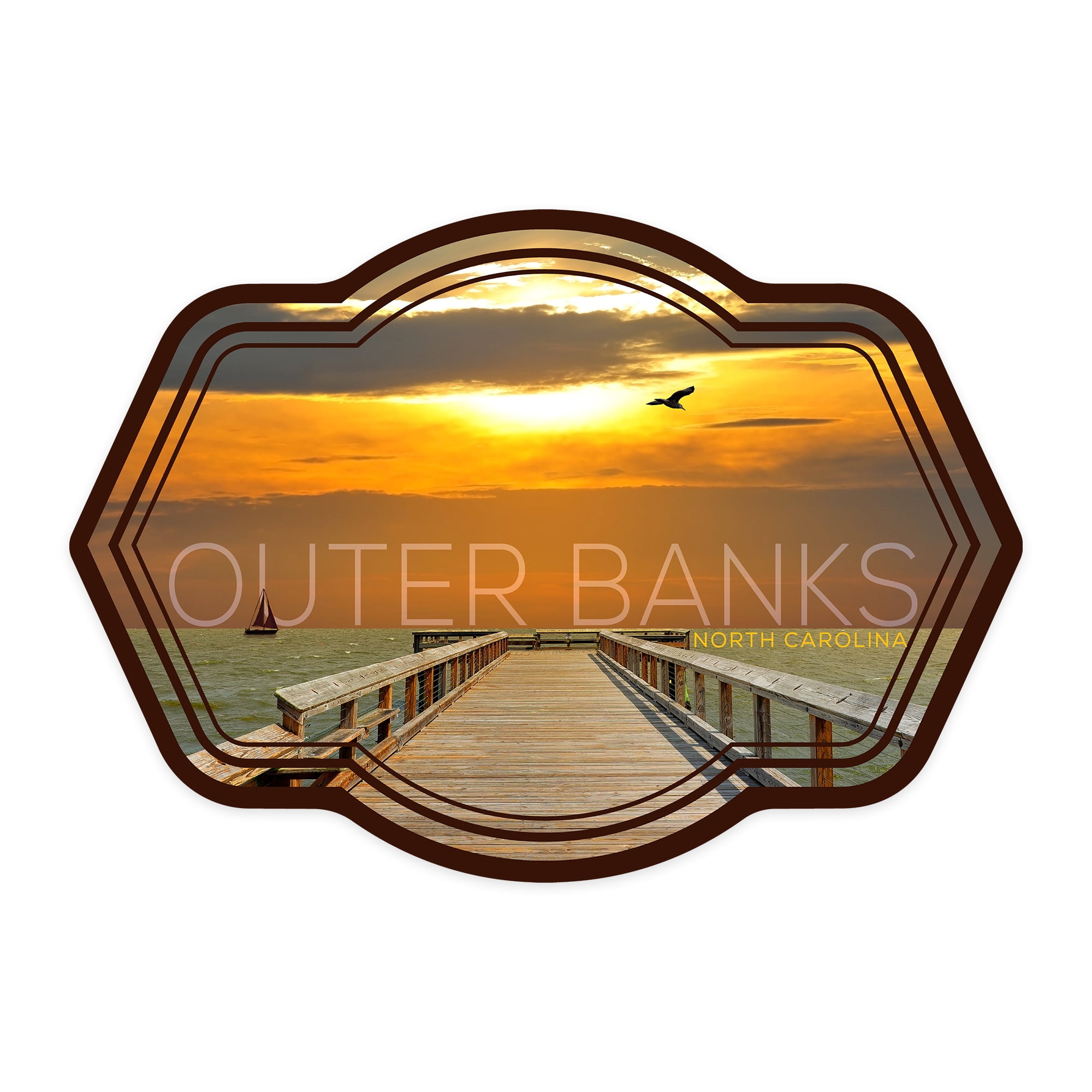 Die Cut Sticker Outer Banks, North Carolina, Dock At Sunset, Contour ...