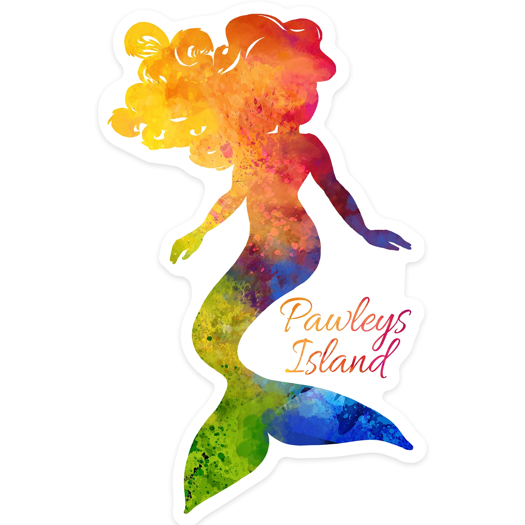 Die Cut Sticker Pawleys Island, Mermaid Silhouette, Rainbow Watercolor ...