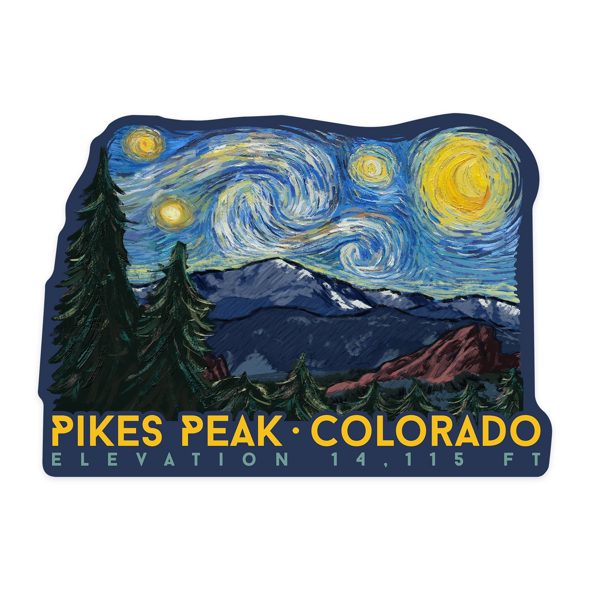 Die Cut Sticker Pikes Peak, Colorado, Elevation, Starry Night, Contour ...
