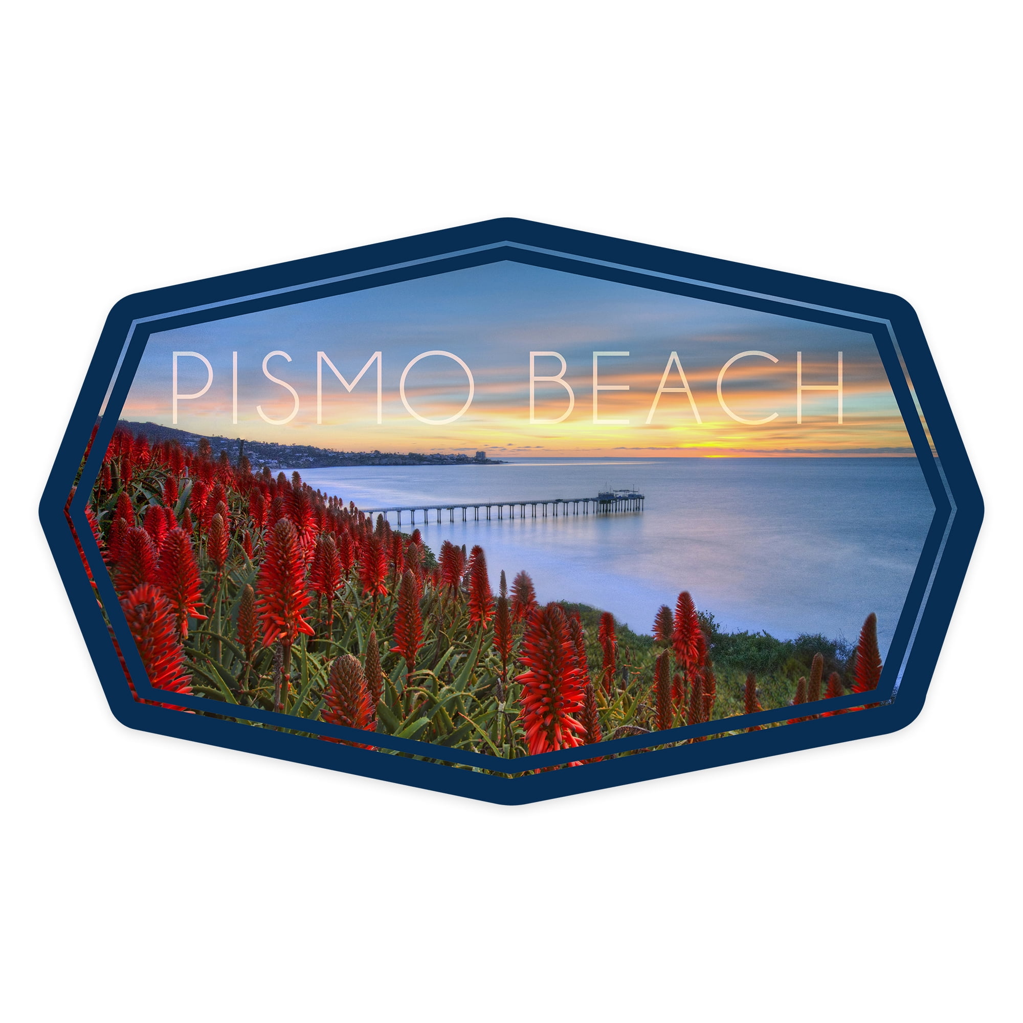 Die Cut Sticker Pismo Beach, California, Ocean View with Red Aloe ...