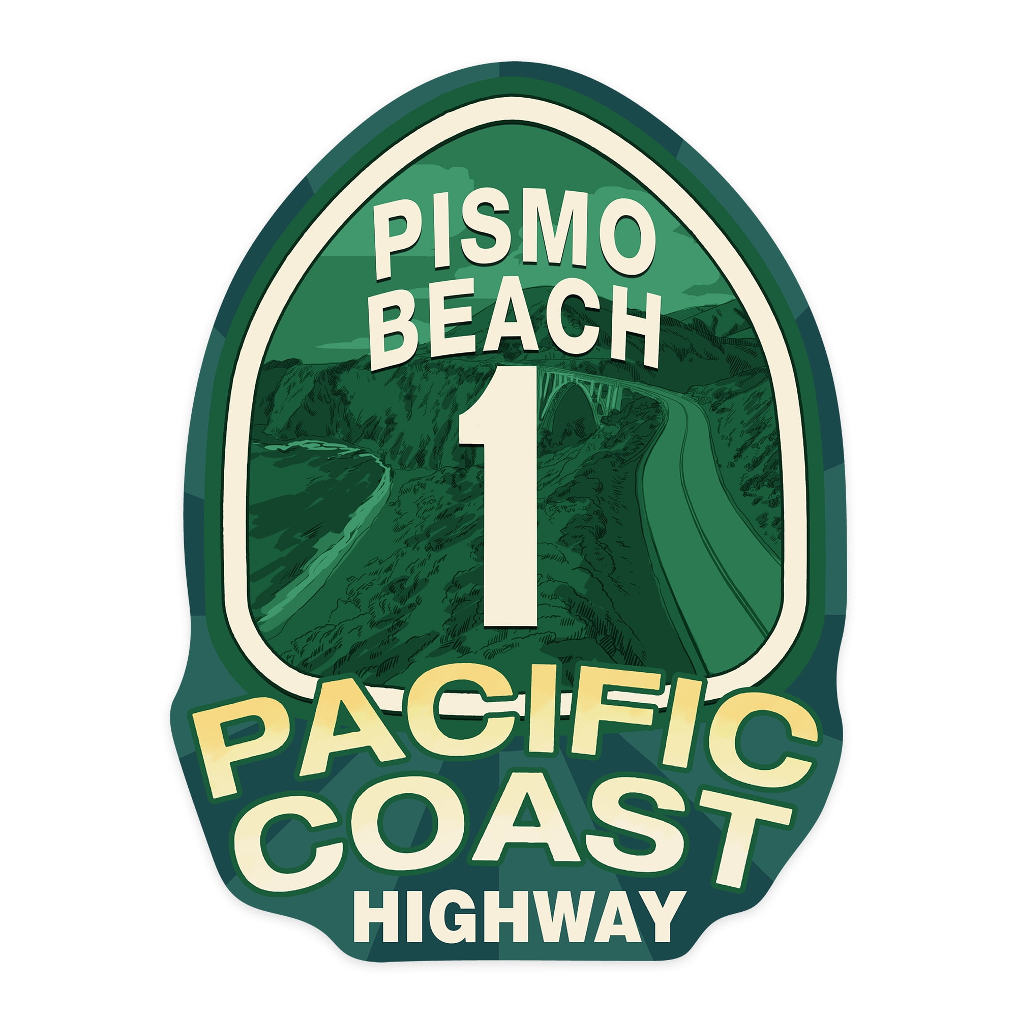 Die Cut Sticker Pismo Beach, California, Pacific Coast Highway 1 ...