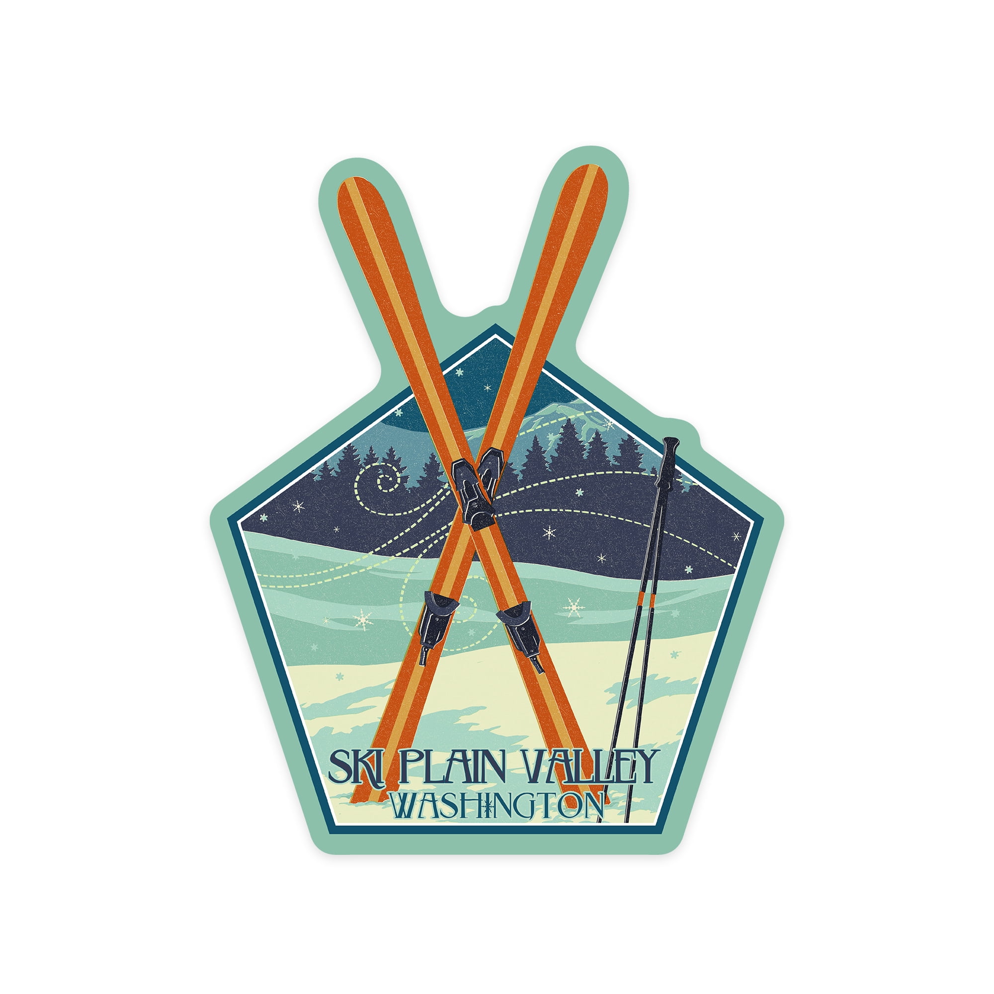 Die Cut Sticker Plain Valley, Washington, Crossed Skis, Contour ...