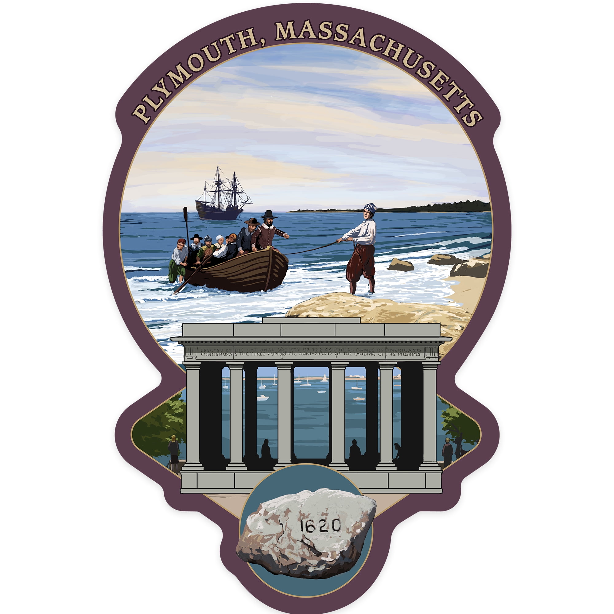 Die Cut Sticker Plymouth, Massachusetts, Portico, Contour Vinyl Sticker ...