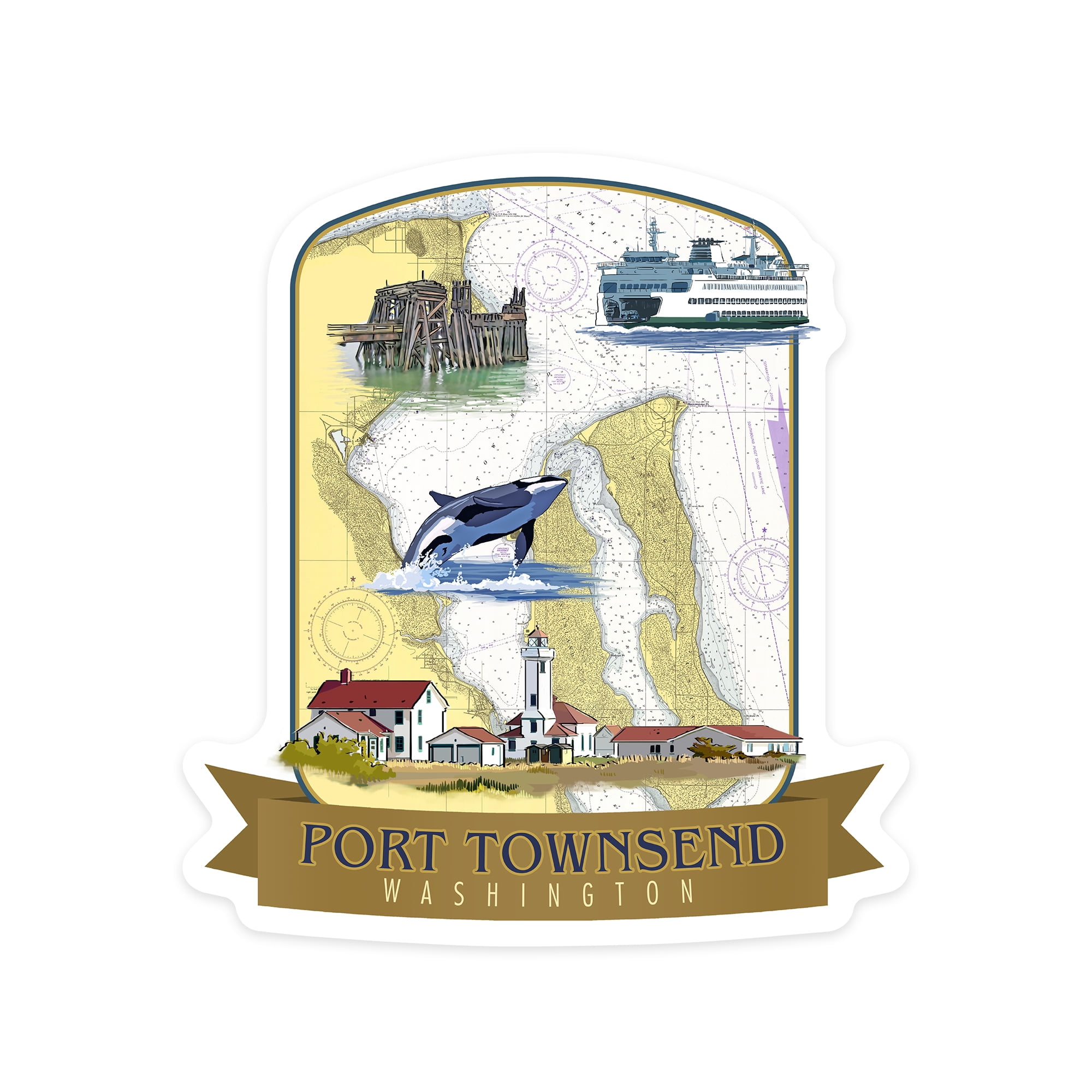 Die Cut Sticker Port Townsend, Washington, Nautical Chart, Contour ...