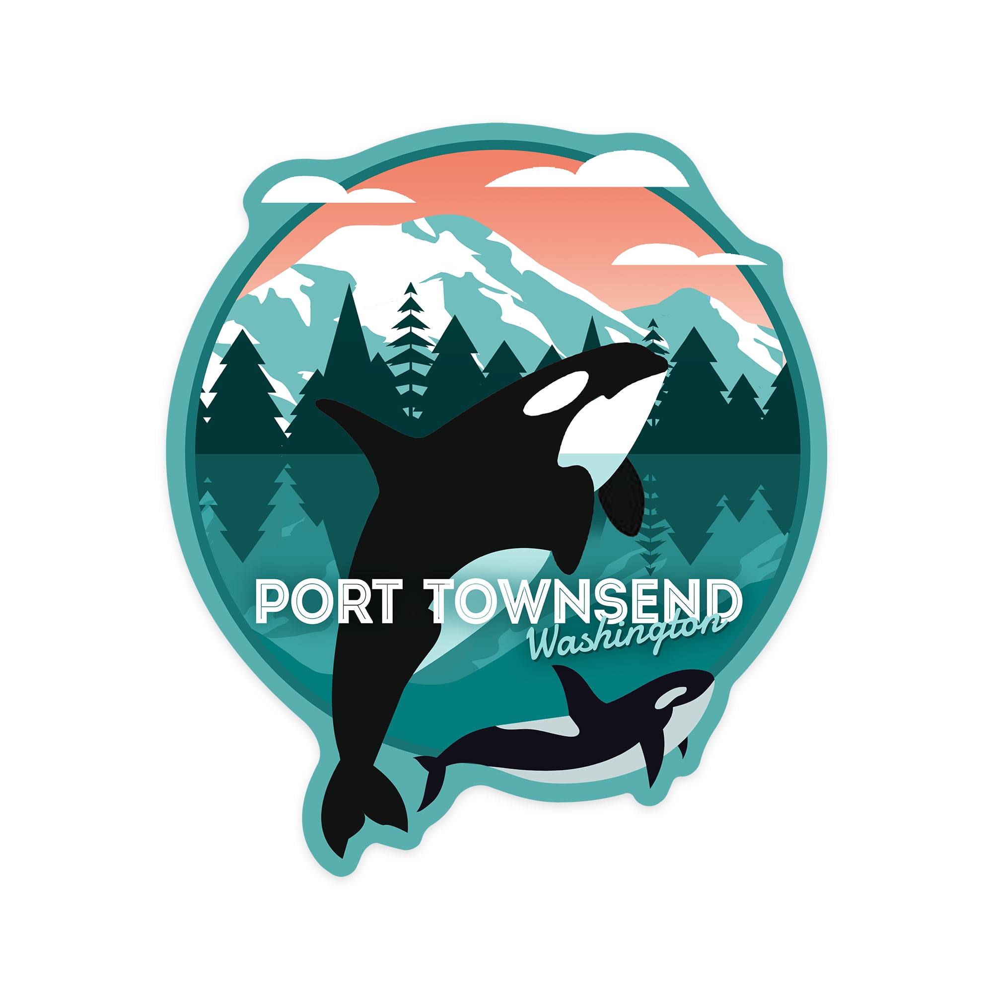 Die Cut Sticker Port Townsend, Washington, Orca Whale and Calf, Vector ...