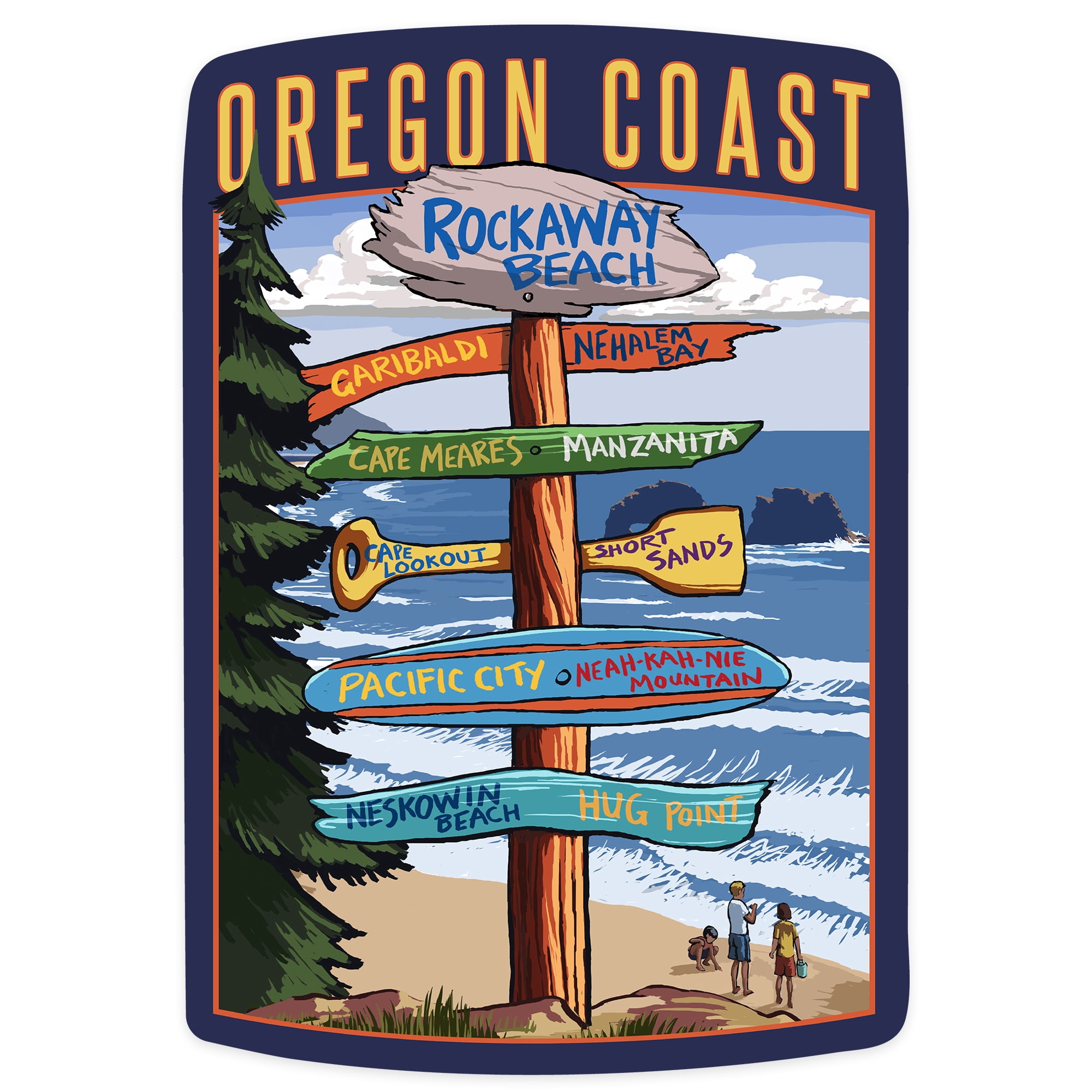 Die Cut Sticker Rockaway Beach, Oregon, Destinations Sign, Contour ...