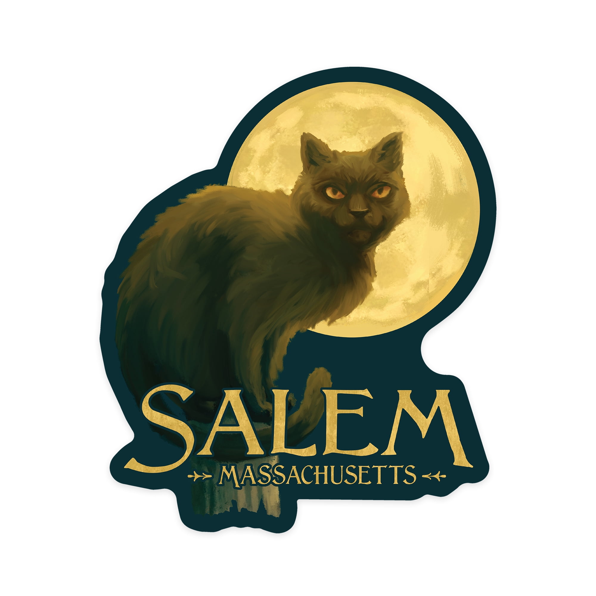 Die Cut Sticker Salem, Massachusetts, Black Cat, Halloween Oil Painting ...