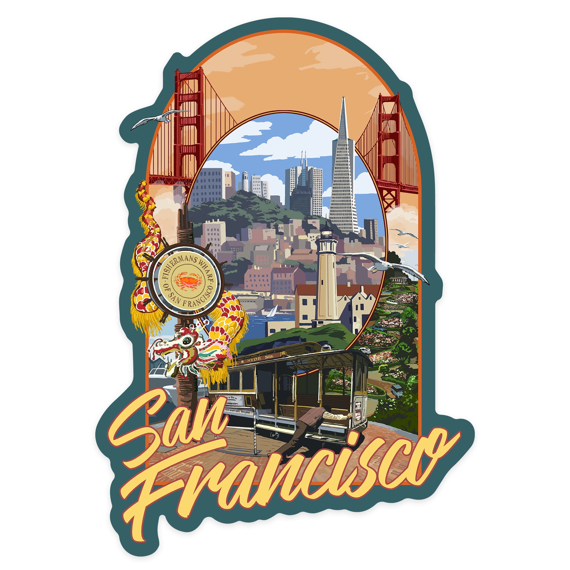 Die Cut Sticker San Francisco, California, Montage, Contour Vinyl ...