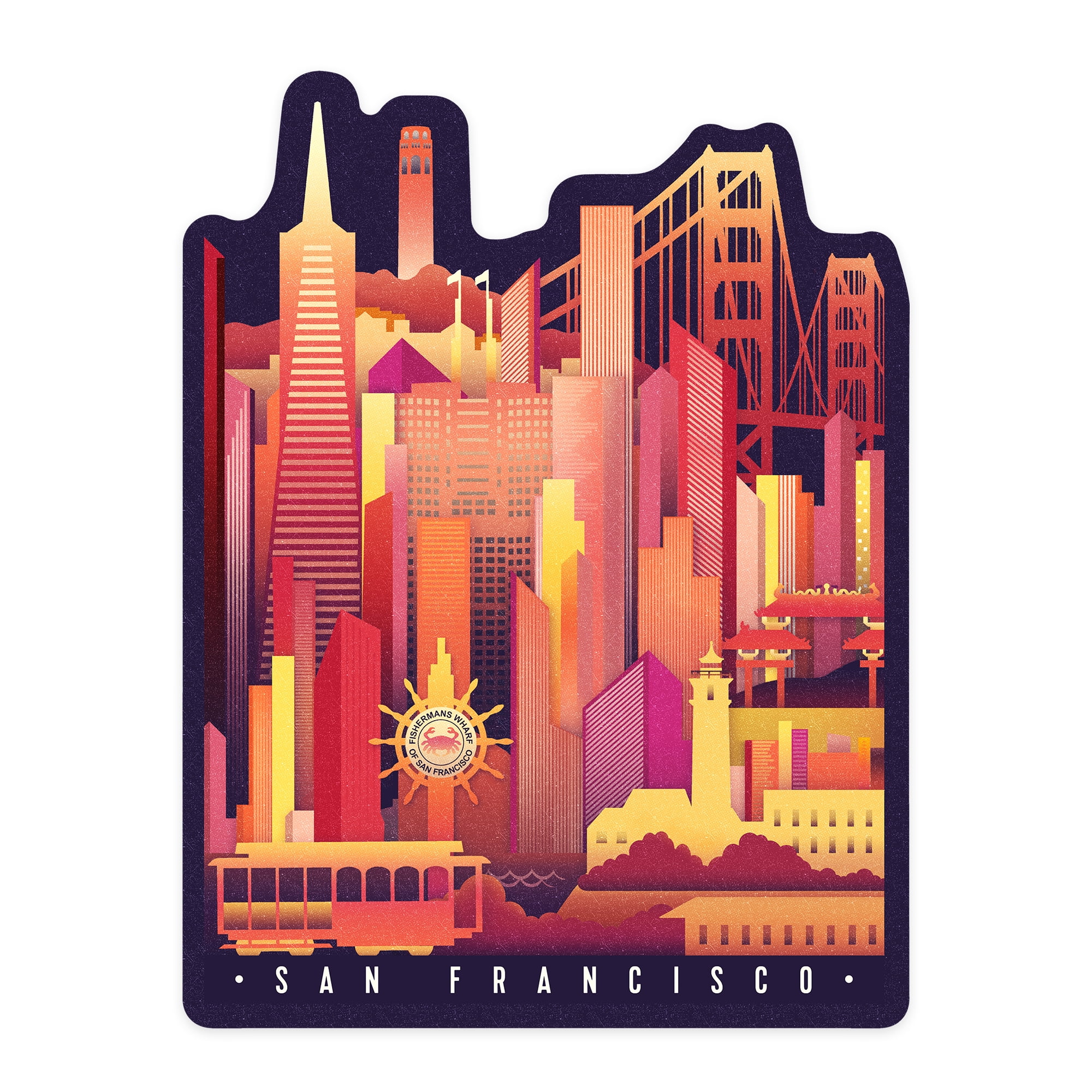 Die Cut Sticker San Francisco, California, Neon Skyline, Contour Vinyl ...