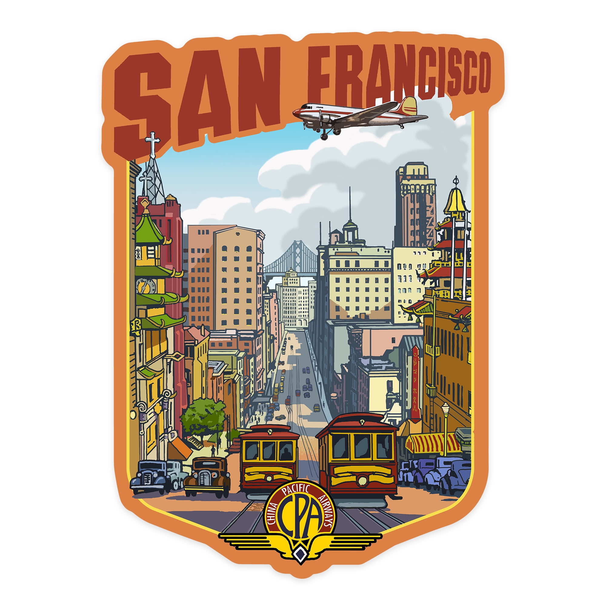 Die Cut Sticker San Francisco, California, Vintage Travel Poster Style ...