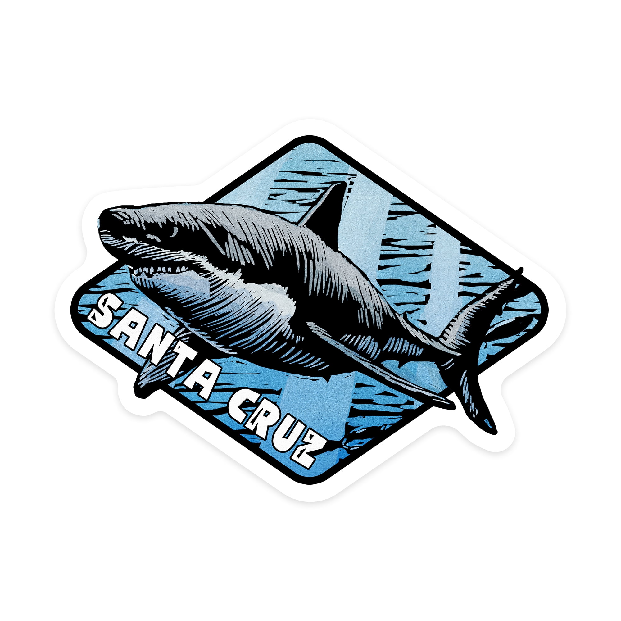 Die Cut Sticker Santa Cruz, California, Great White Shark, Scratchboard ...