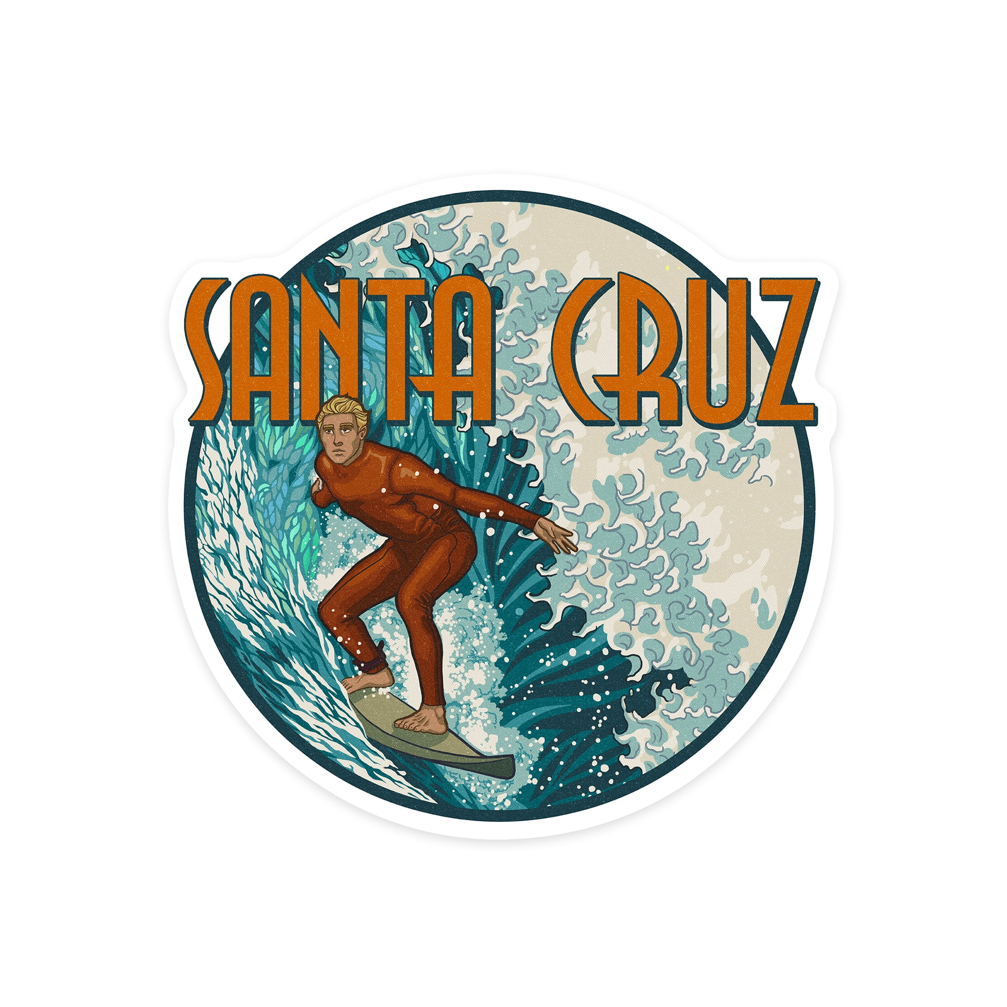 Die Cut Sticker Santa Cruz, California, Stylized Surfer, Contour Vinyl ...