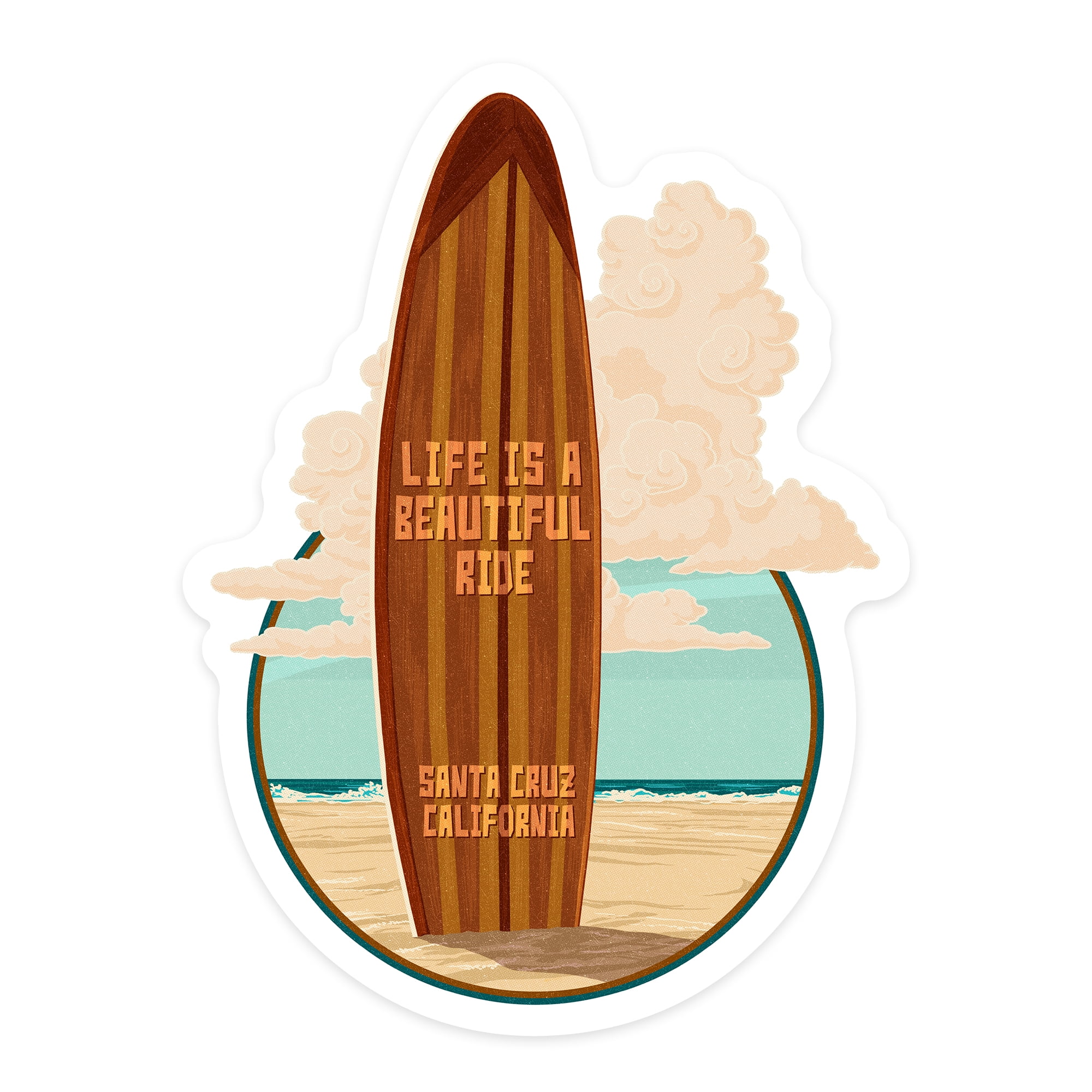 Die Cut Sticker Santa Cruz, California, Surfboard, Life is a Beautiful ...