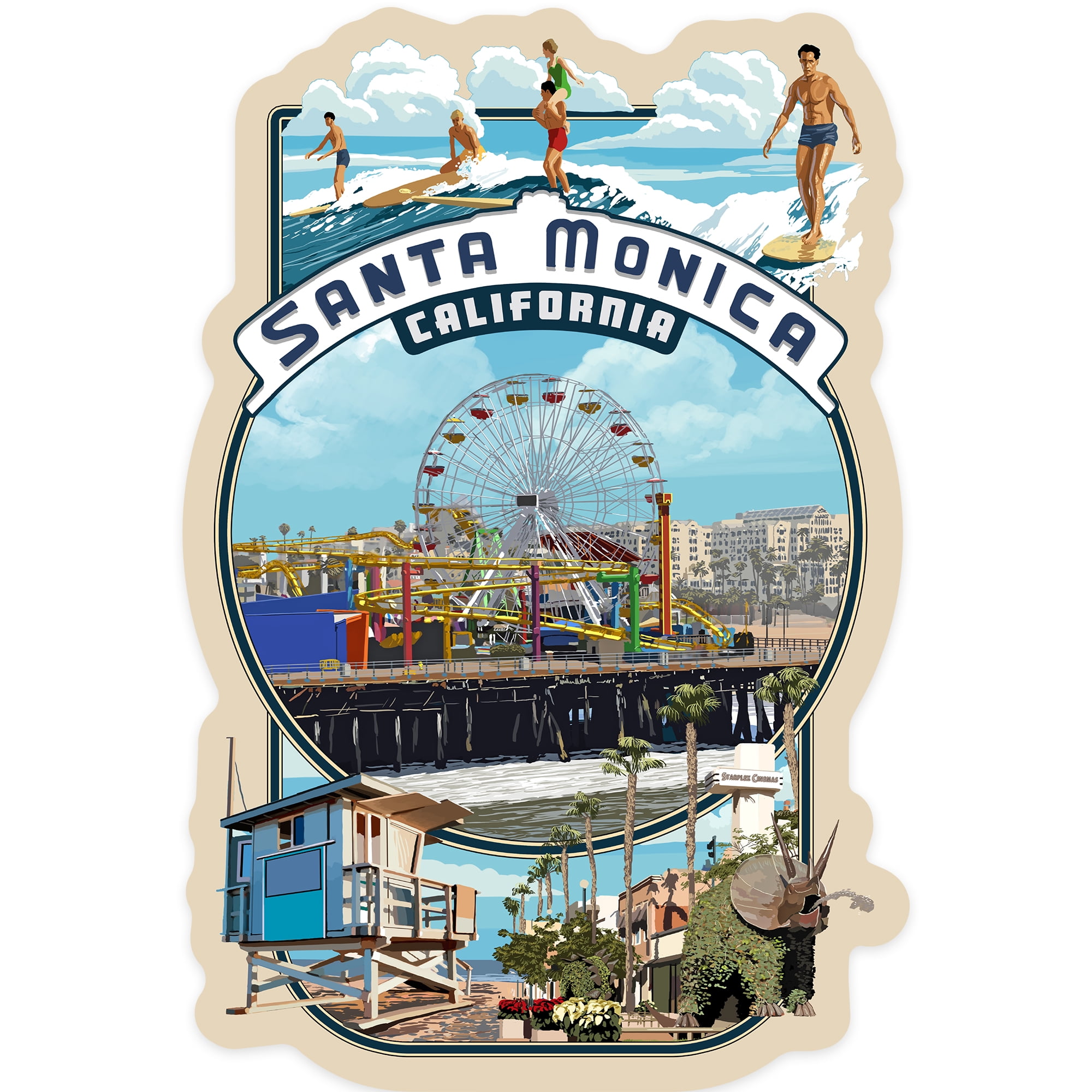 Die Cut Sticker Santa Monica, California, Montage Scenes, Contour Vinyl ...
