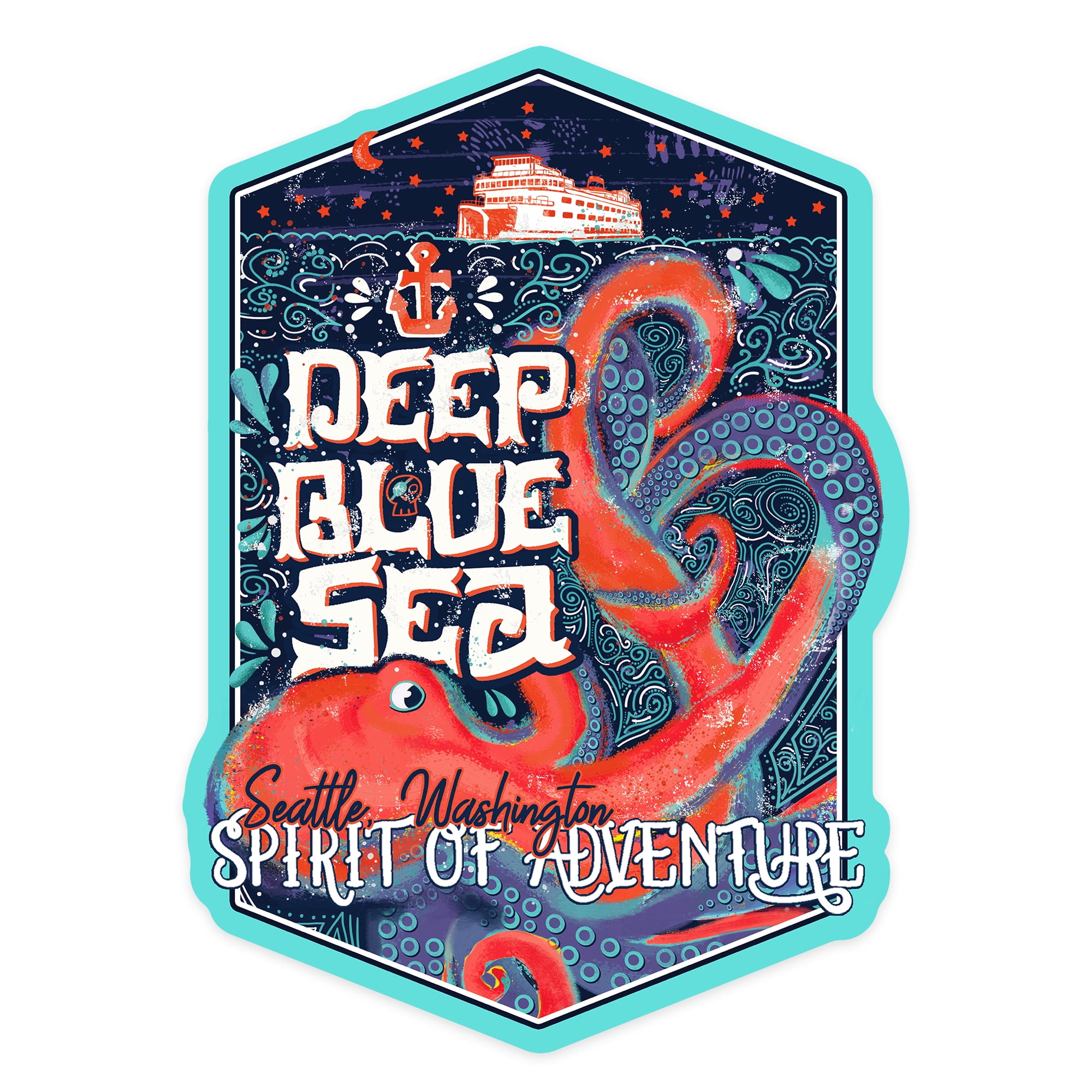 Die Cut Sticker Seattle, Washington, Giant Octopus, Deep Blue Sea ...