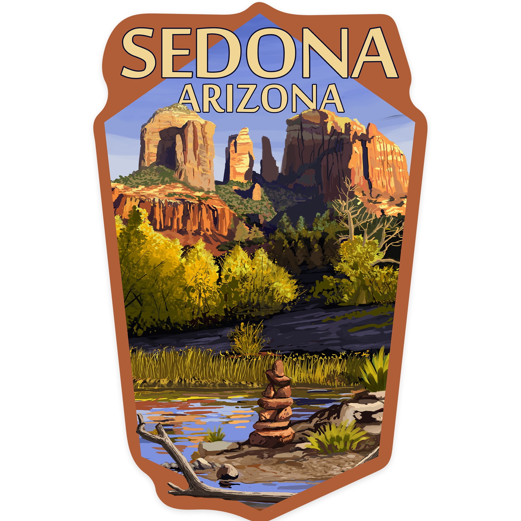 Die Cut Sticker Sedona, Arizona, Cathedral Rock and Cairn, Contour ...