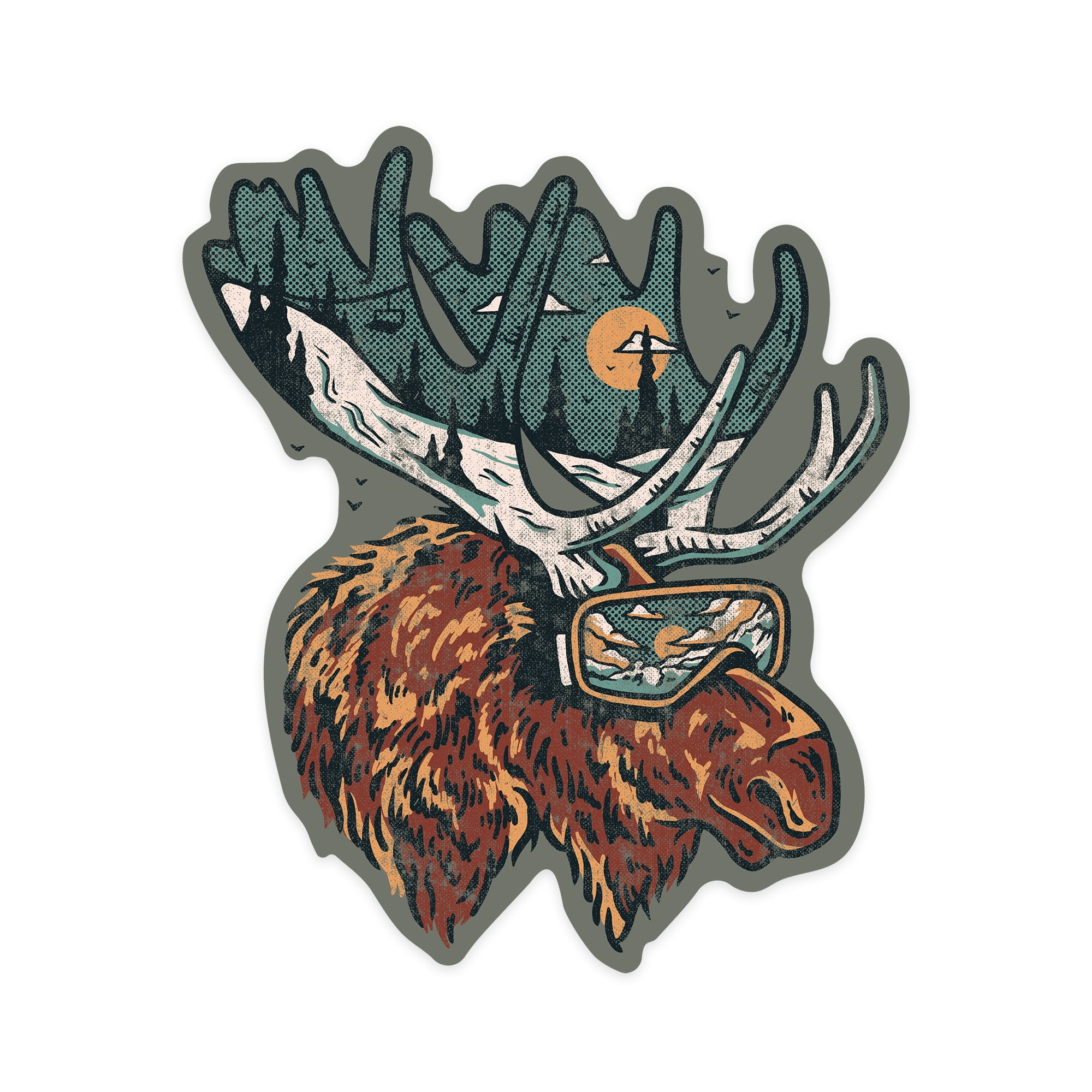 Die Cut Sticker Ski Moose, Distressed Vector Vinyl Sticker 3 to 6 ...