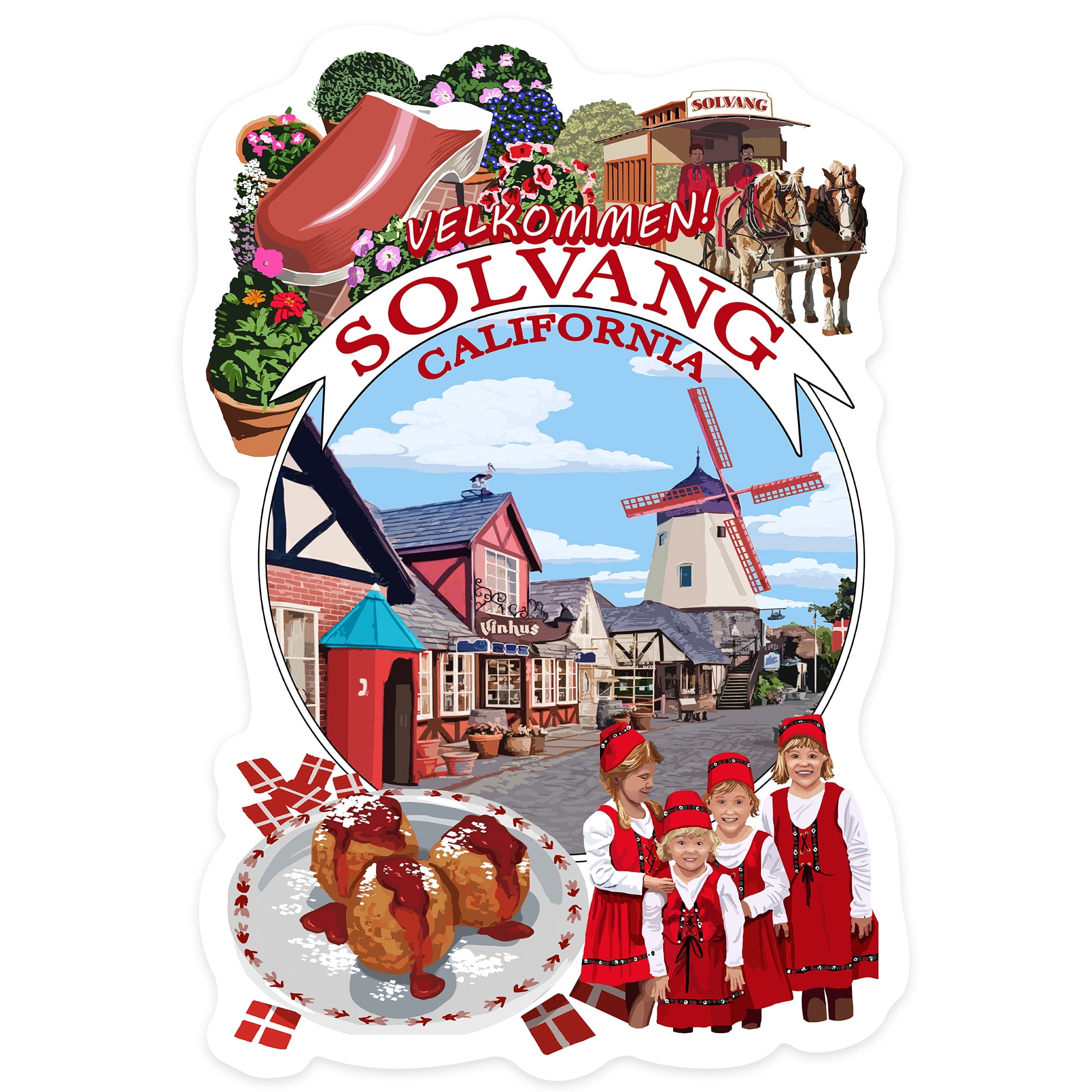 Die Cut Sticker Solvang, California, Montage, Contour Vinyl Sticker 1 ...