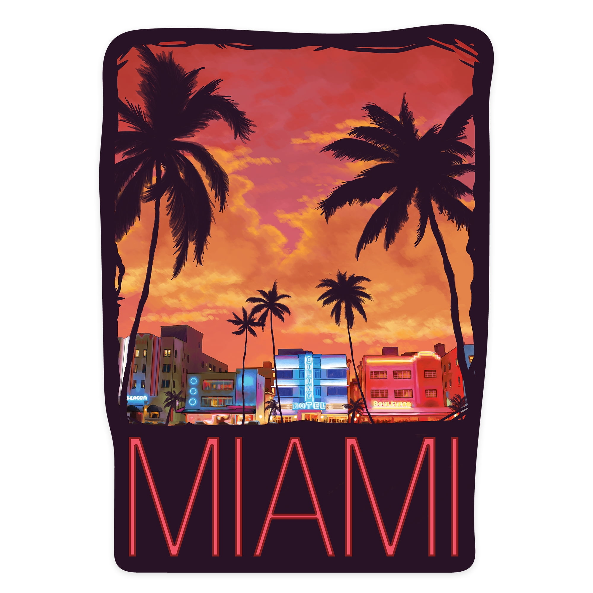 Die Cut Sticker South Beach Miami, Florida, Neon Buildings, Contour ...