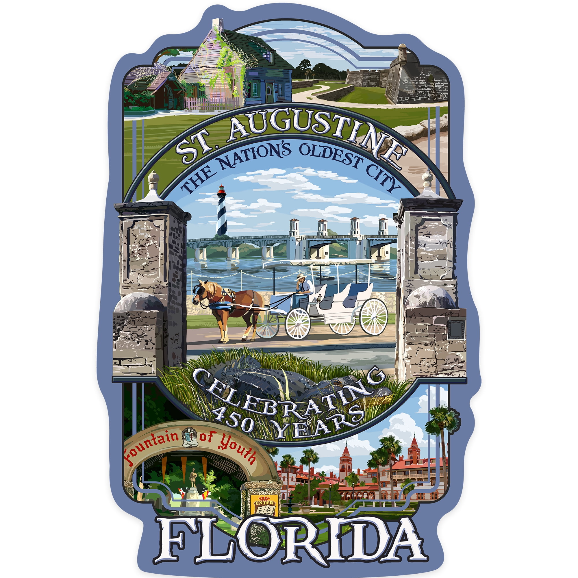 Die Cut Sticker St Augustine, Florida, Celebrating 450 Years, Montage ...