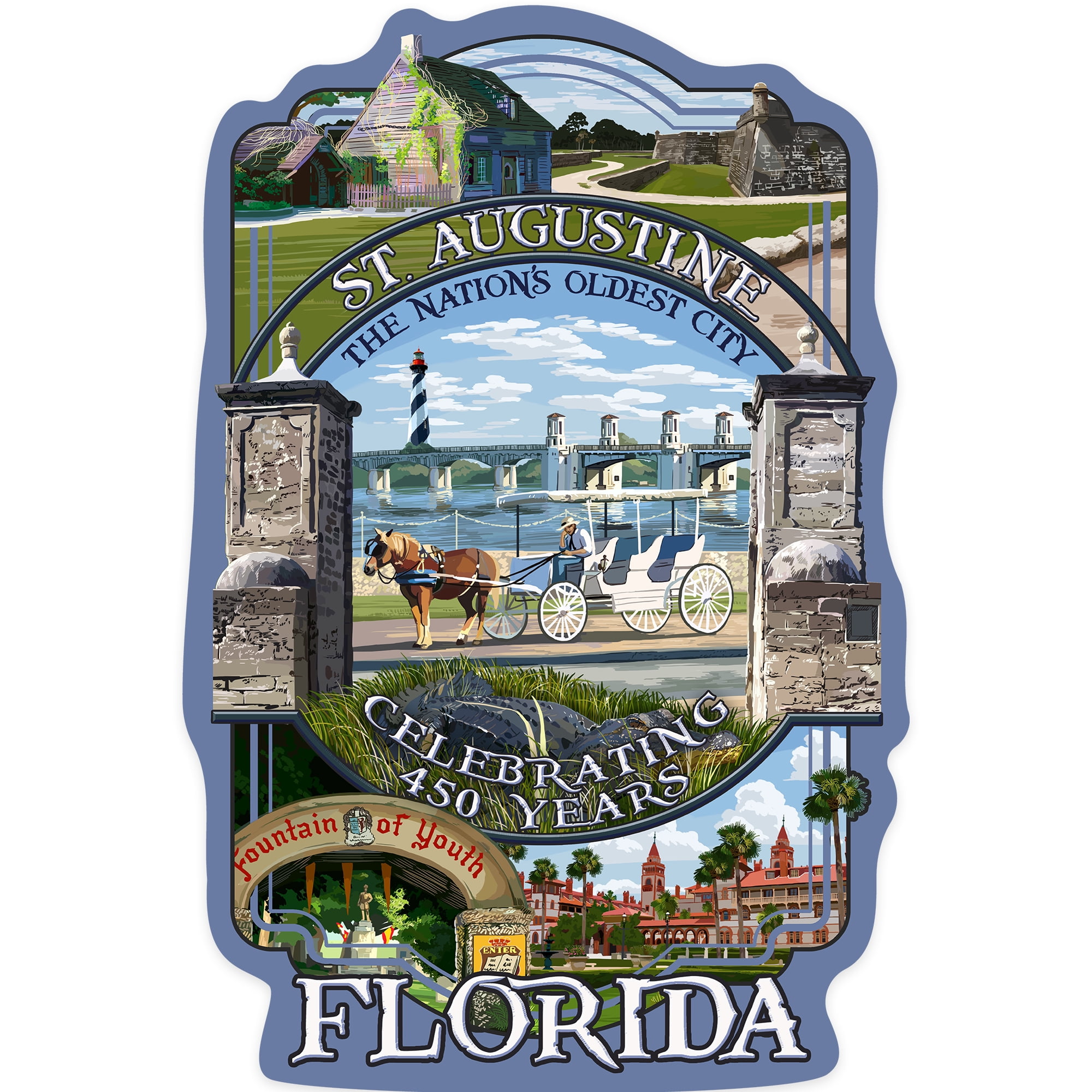 Die Cut Sticker St Augustine, Florida, Celebrating 450 Years, Montage ...