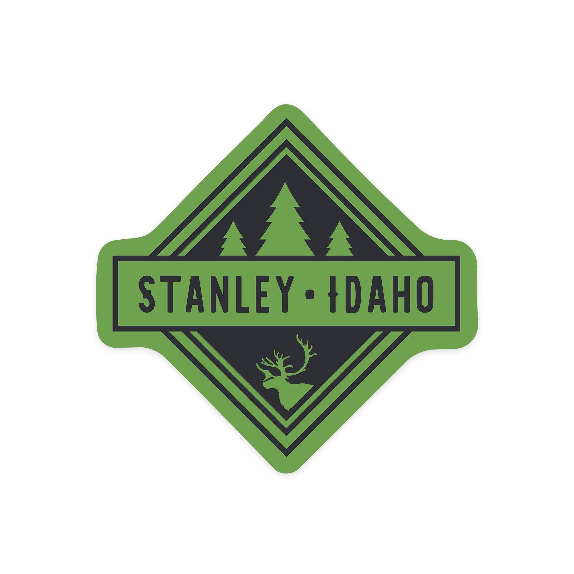 Die Cut Sticker Stanley, Idaho, Green Trees and Elk, Contour Press ...