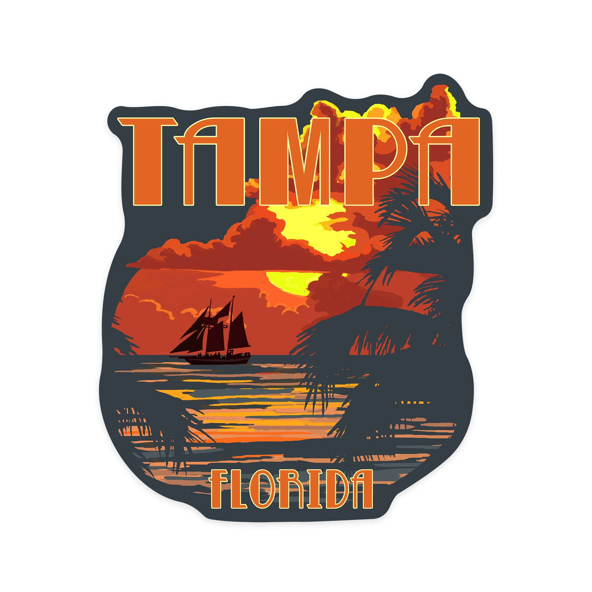 Die Cut Sticker Tampa, Florida, Sunset and Ship, Contour Vinyl Sticker ...