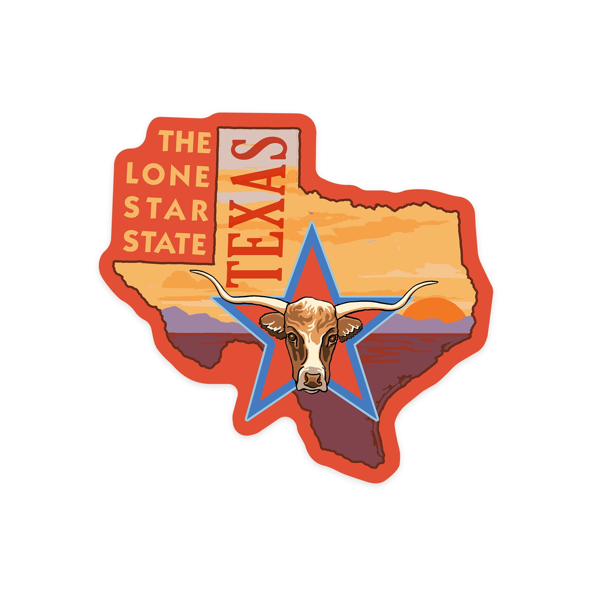 Die Cut Sticker Texas, Lone Star State, Longhorn Bull, Contour Vinyl ...
