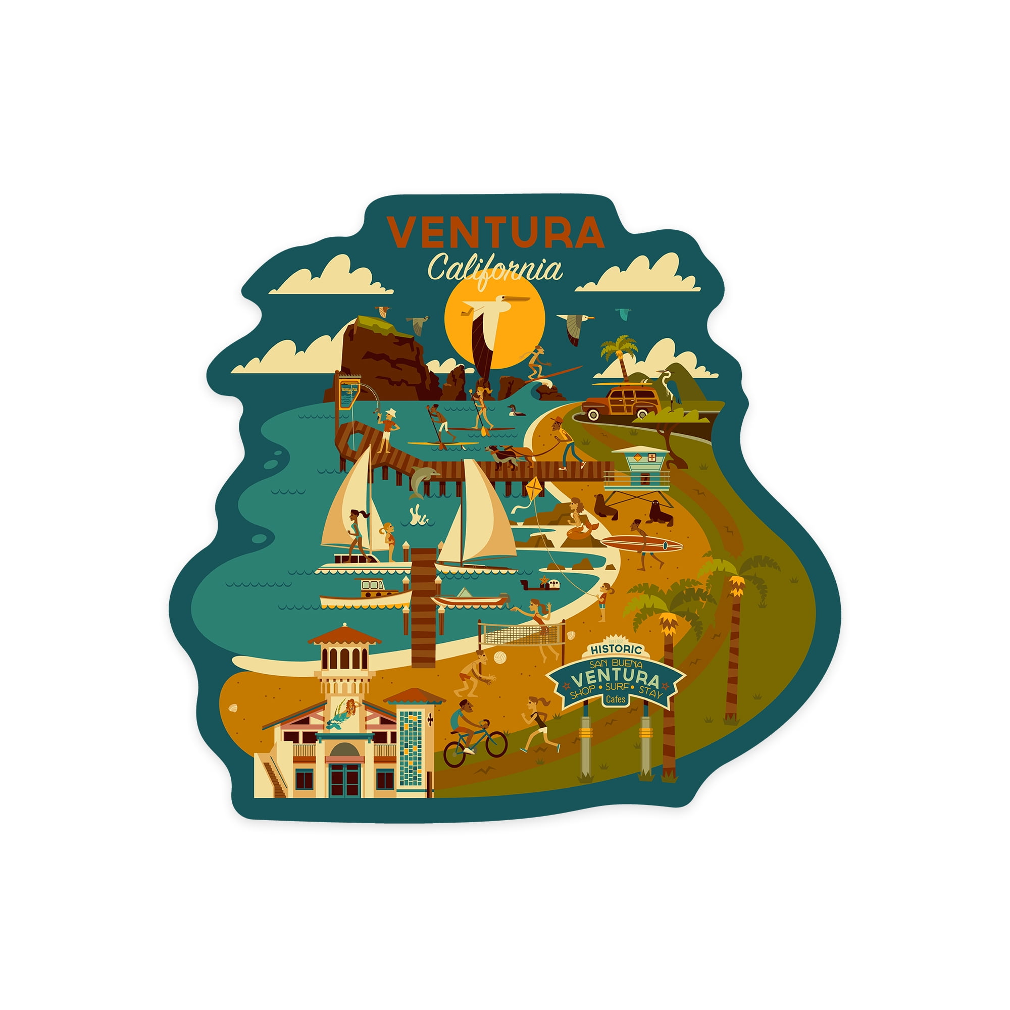 Die Cut Sticker Ventura, California, Geometric, Contour Vinyl Sticker 1 ...