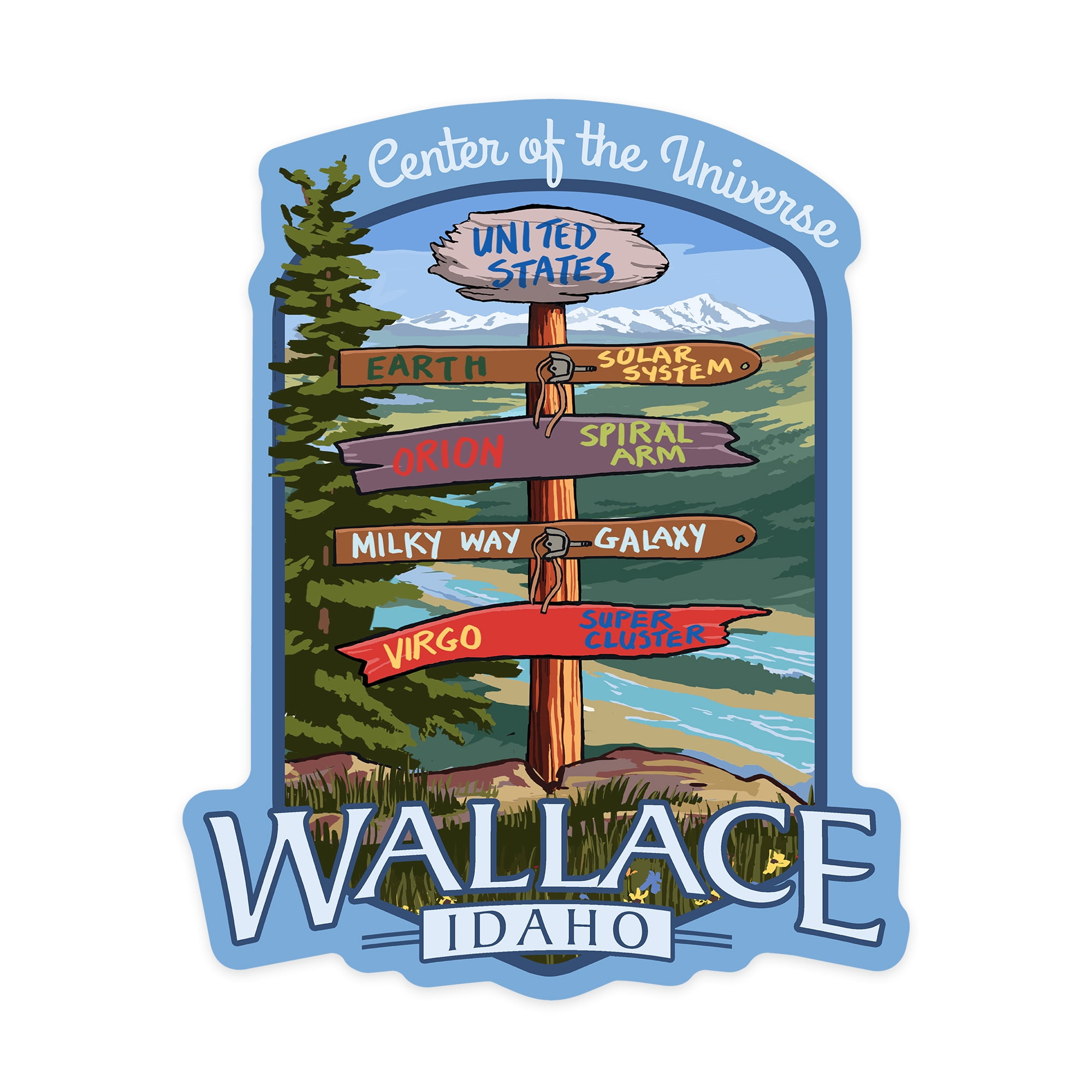 Die Cut Sticker Wallace, Idaho, Destination Signpost, Center of the ...