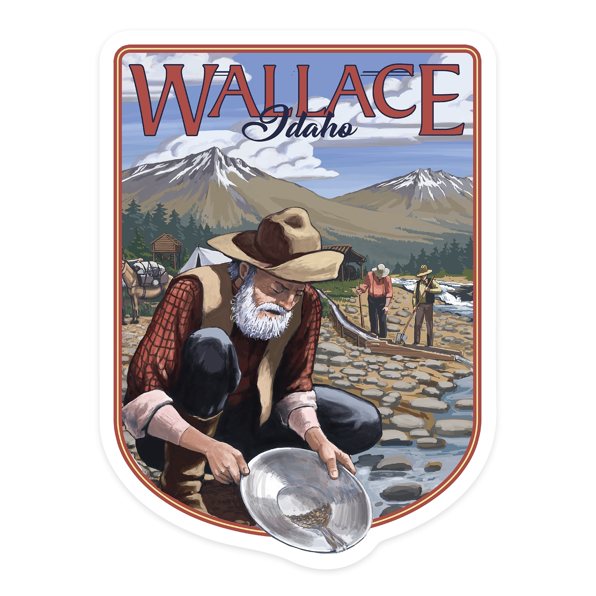 Die Cut Sticker Wallace, Idaho, Gold Panner, Contour Vinyl Sticker 3 to ...