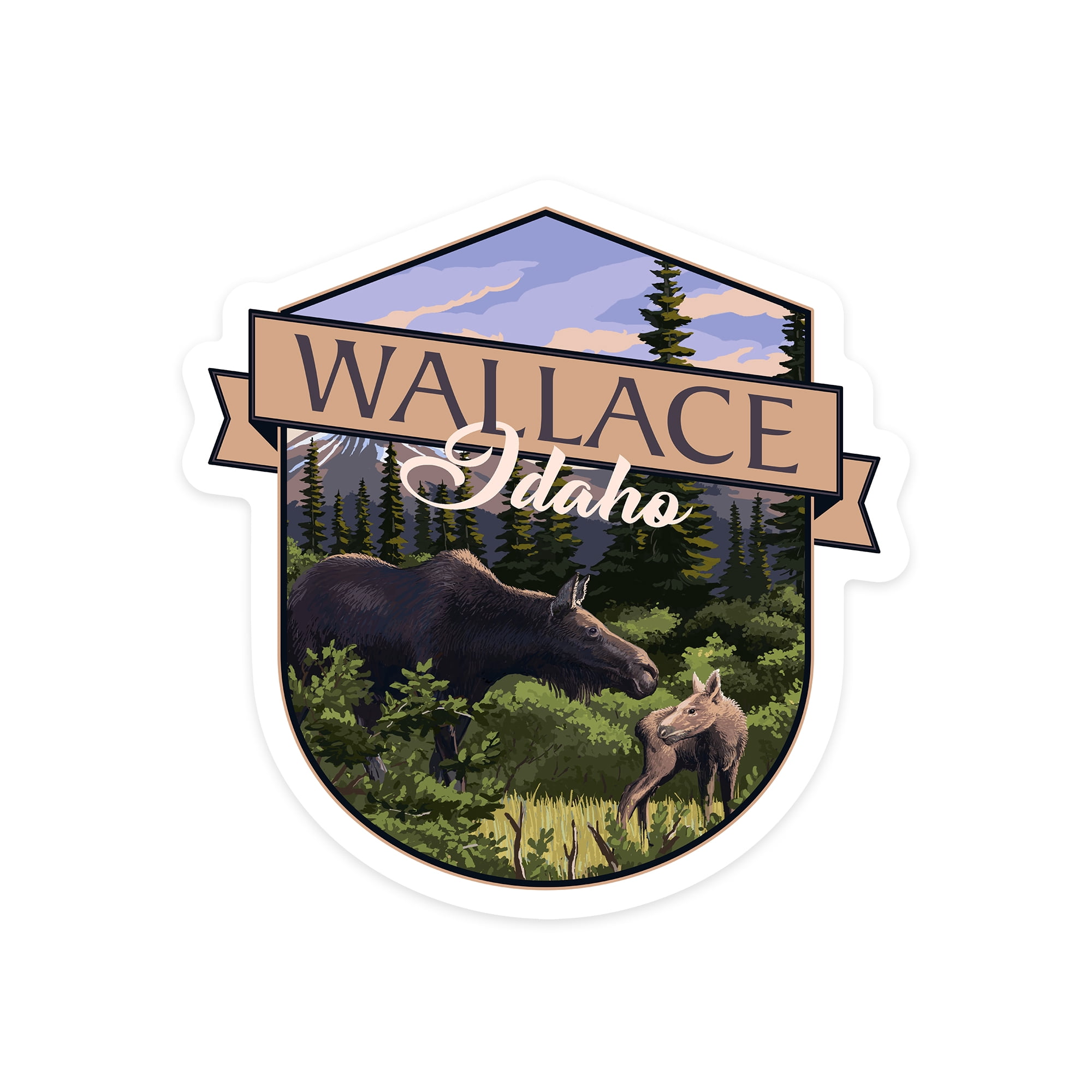 Die Cut Sticker Wallace, Idaho, Moose and Calf, Contour Vinyl Sticker 3 ...