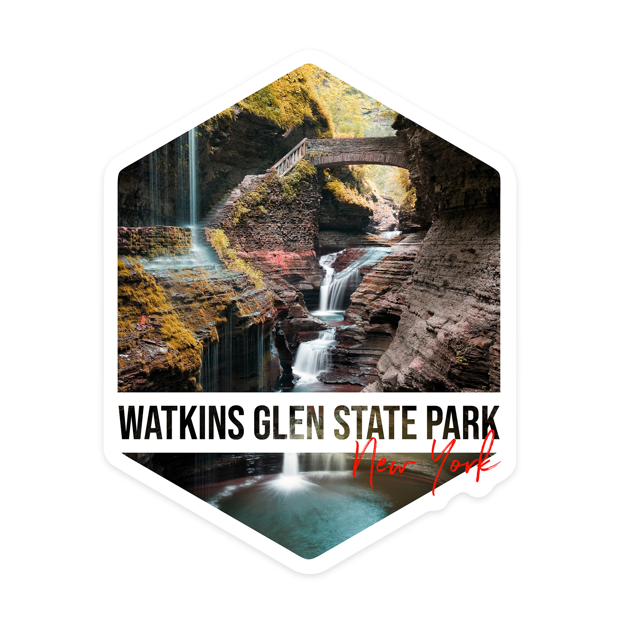 Die Cut Sticker Watkins Glen State Park, New York, Waterfall, Contour ...
