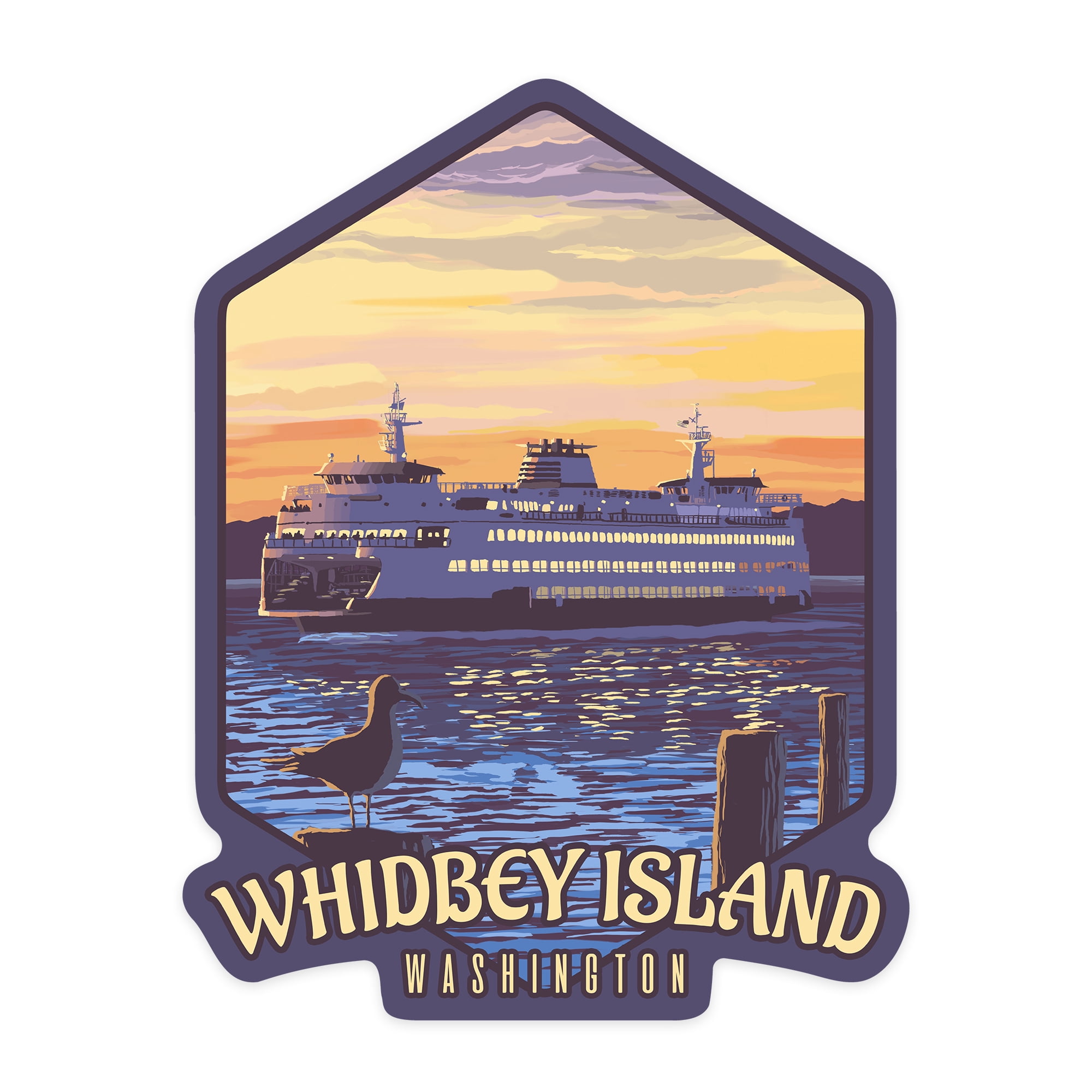 Die Cut Sticker Whidbey Island, Washington, Ferry Sunset and Gull ...